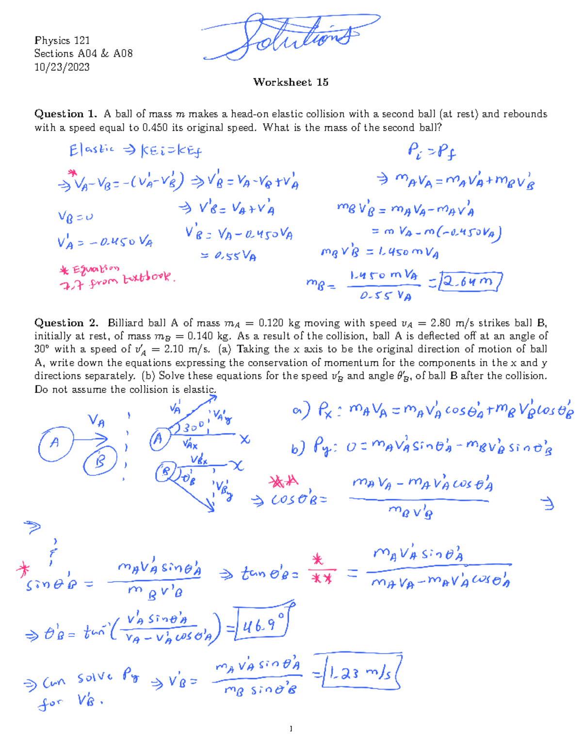 Discussion Worksheet 15 Solutions - Physics 121 Sections A04 & A 10/23 ...