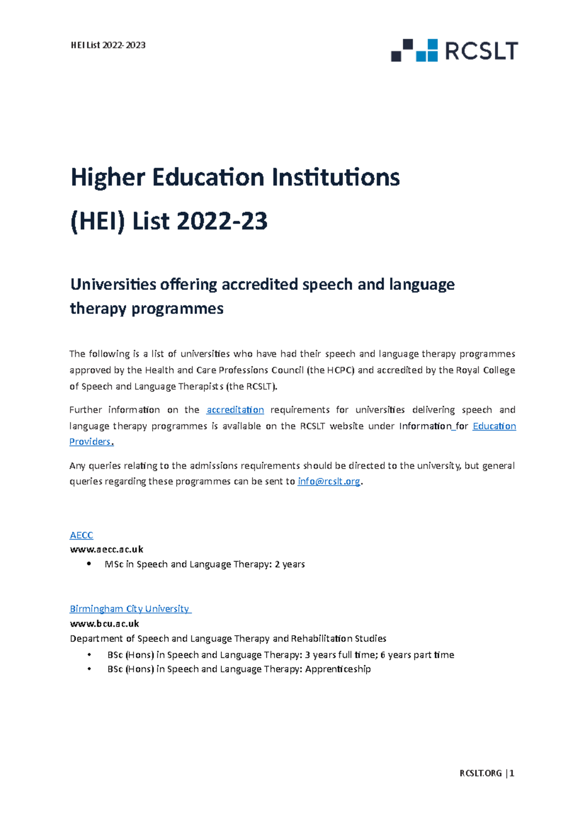 Higher Education Institutions 22 23 - Higher Education Institutions (HEI) List 2022 ...