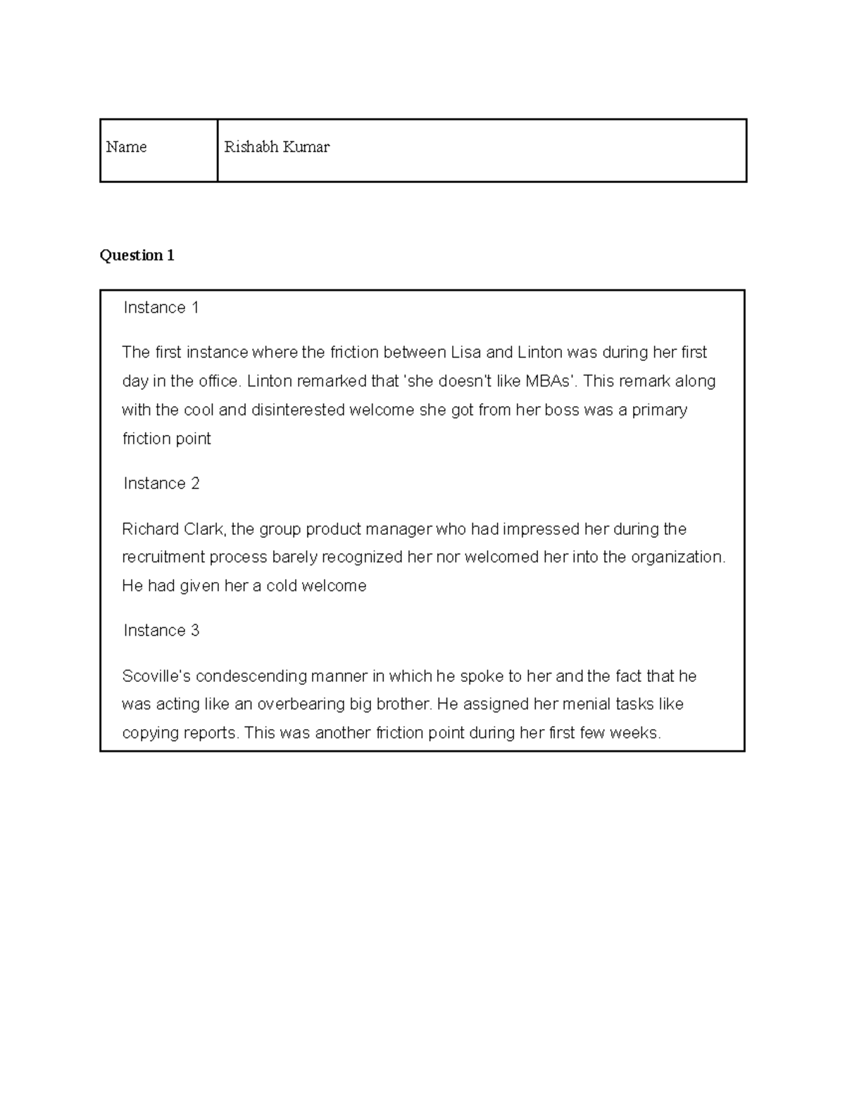 IMT-Lisa Benton-Rishabh Kumar - Name Rishabh Kumar Question 1 Instance 1 The first instance ...