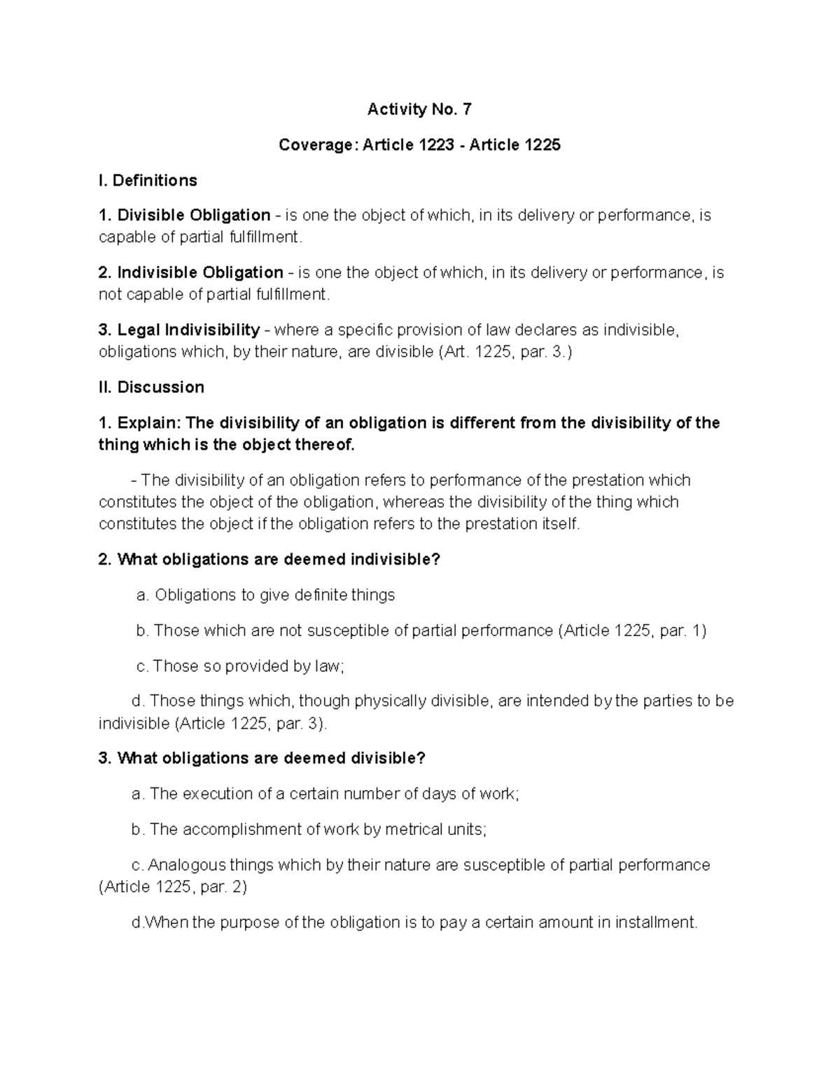 Law activity 7 & 8 - Lecture notes 6 - Activity No. 7 Coverage: Article ...
