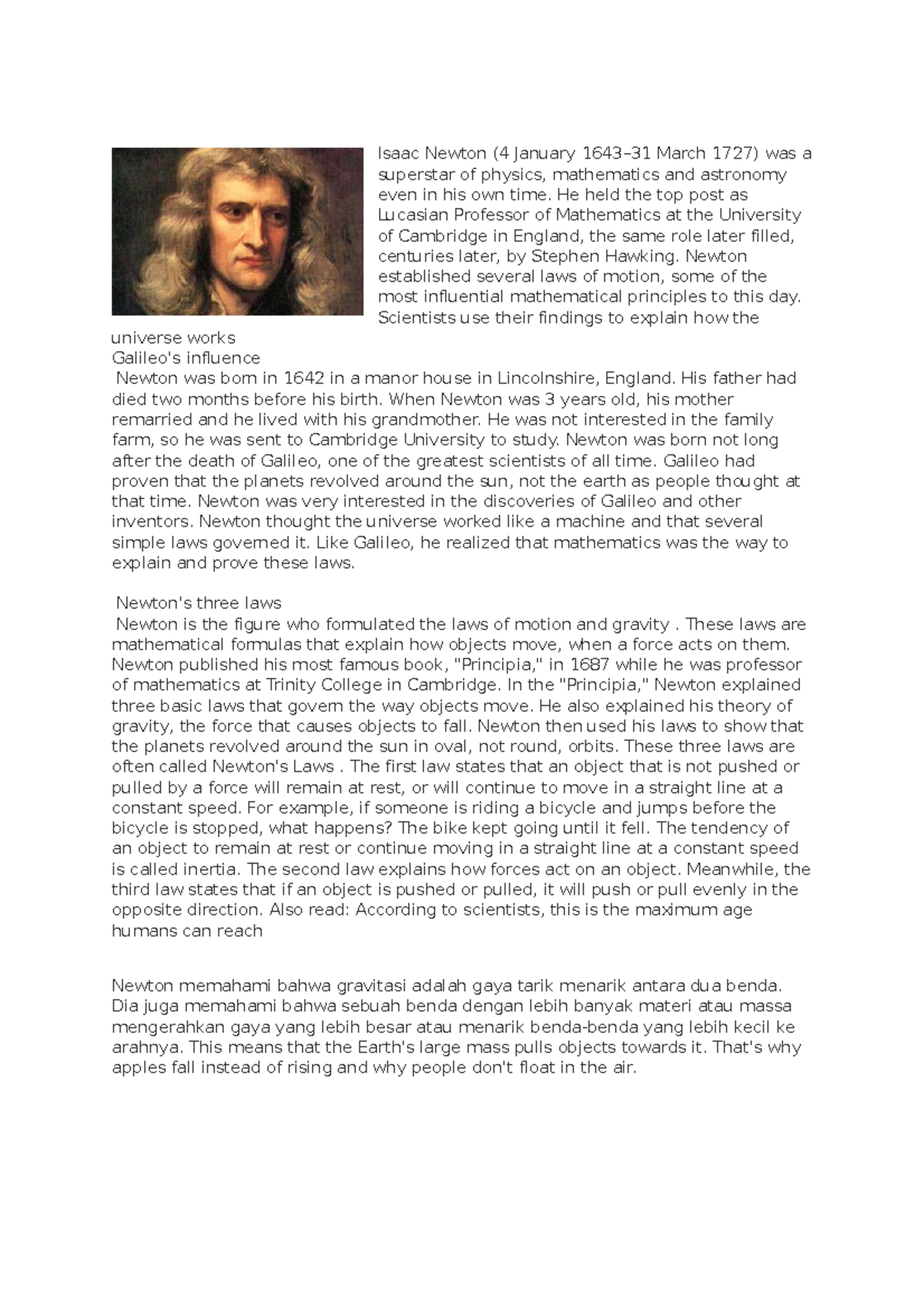 Isaac Newton - He held the top post as Lucasian Professor of ...