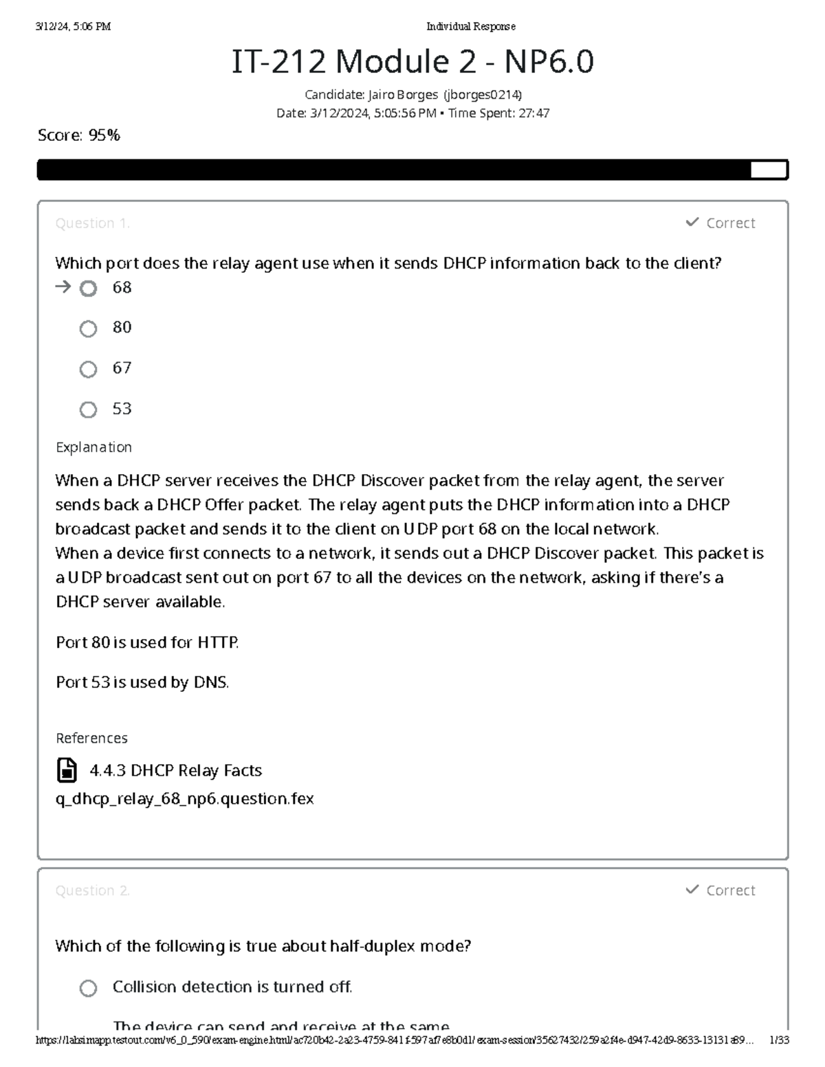 Quiz 2 - IT-212 Module 2 - NP6. Candidate: Jairo Borges (jborges0214 ...