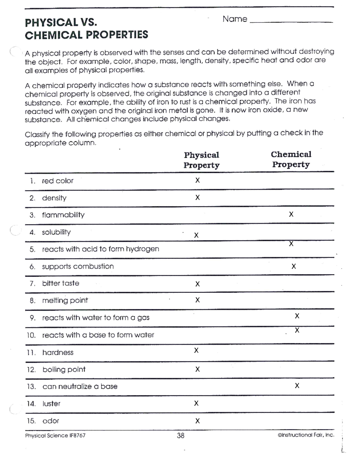 03 - Physical and Chemical Properties Worksheet (1) - X X X X X X X X X ...