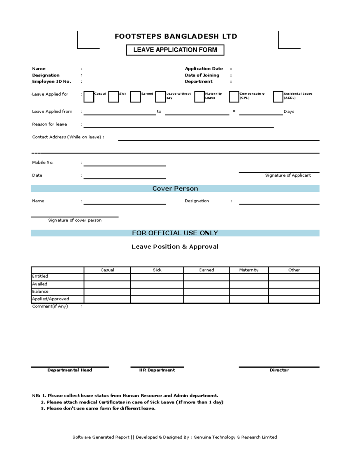 Leave Form - : : : : : : : Earned : to = : : : : : : NB: 1. Please ...