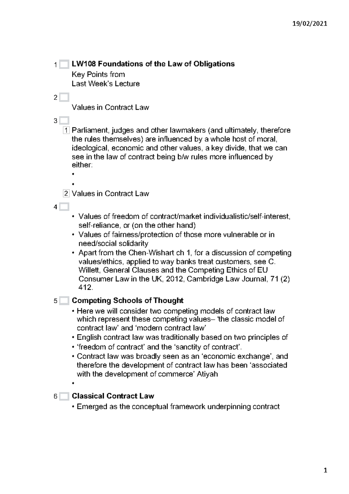 LW108 week 3 - Sources, values and context of contract law, offer and ...