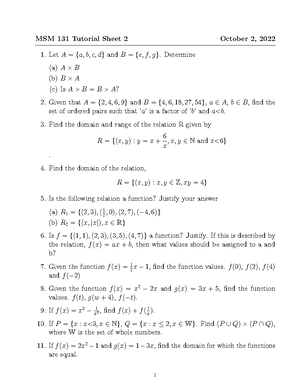 Tutorial Sheet 3 - Practice work about polynomial functions and ...