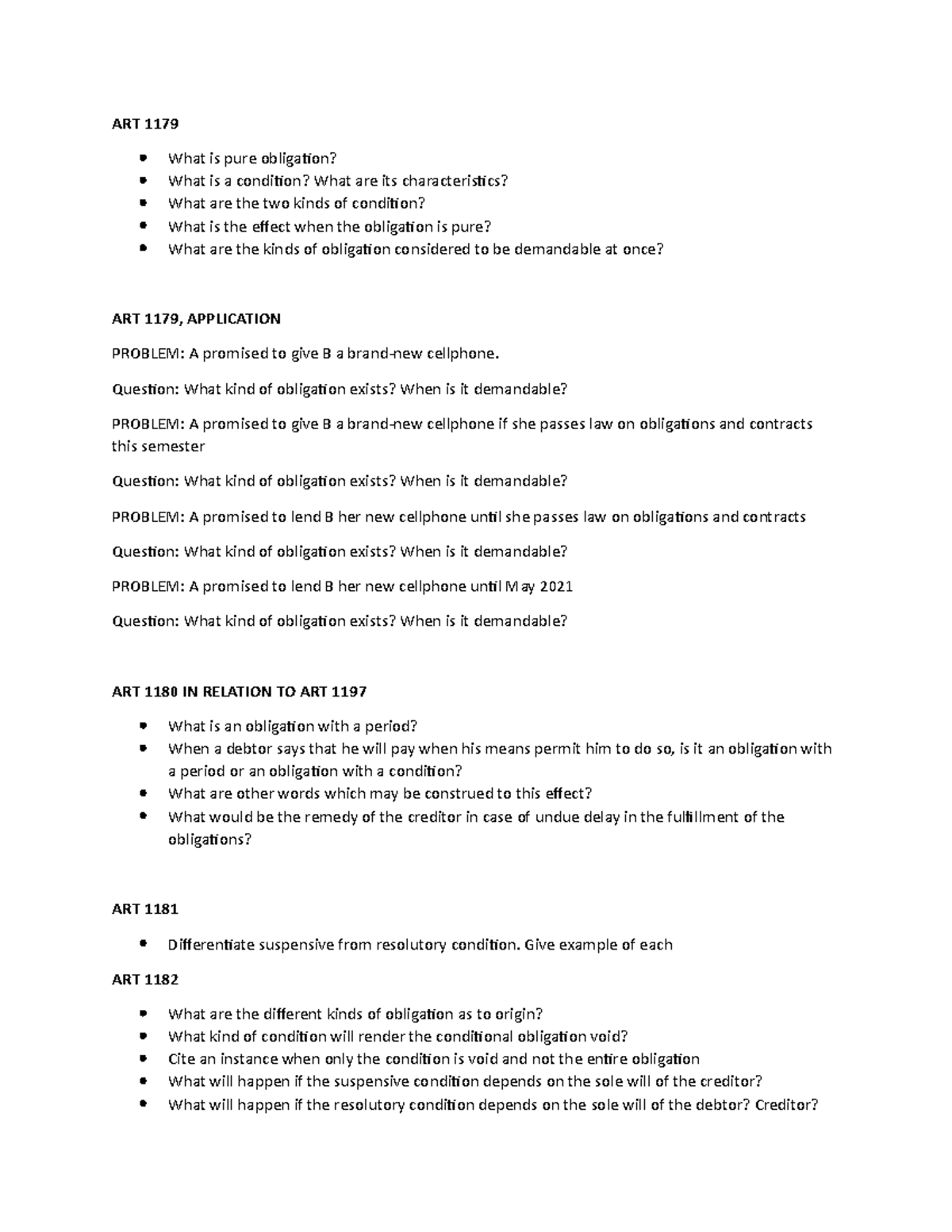 Oblicon - questions about the article and answers - ART 1179 What is ...