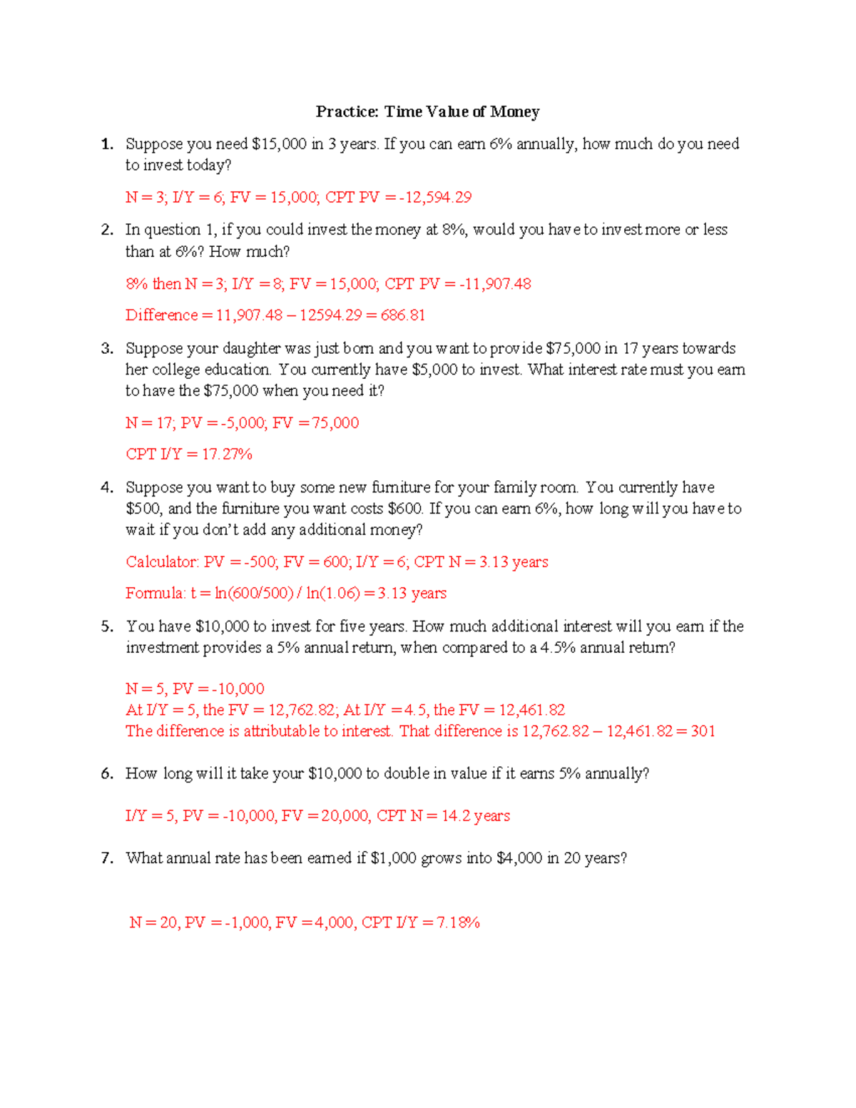 2.1.1 practice solutions - Practice: Time Value of Money Suppose you ...