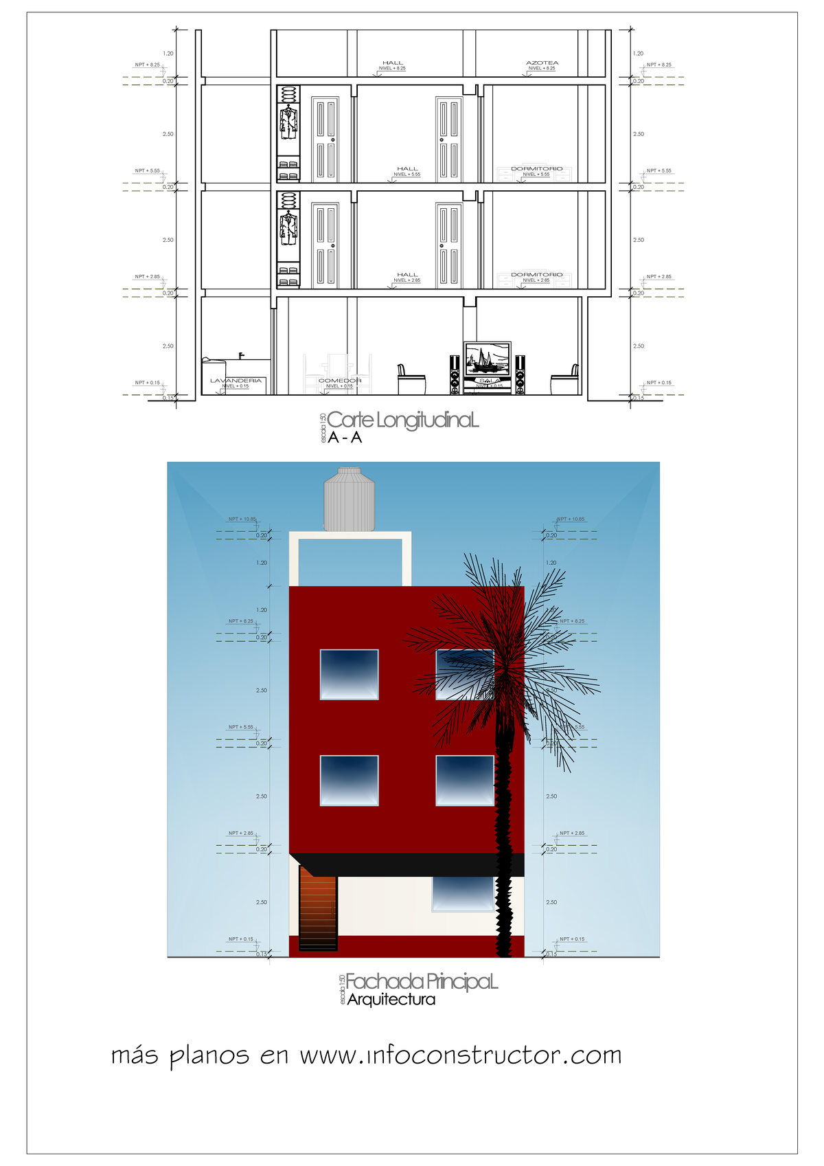 plano de 3pisos y con azotea en arquitectura pdf - NIVEL + 0 SALA 0 2 0 ...