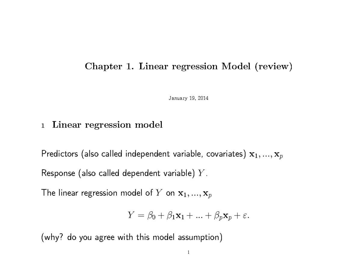 Lecture 01A - Chapter 1. Linear regression Model (review) January 19 ...