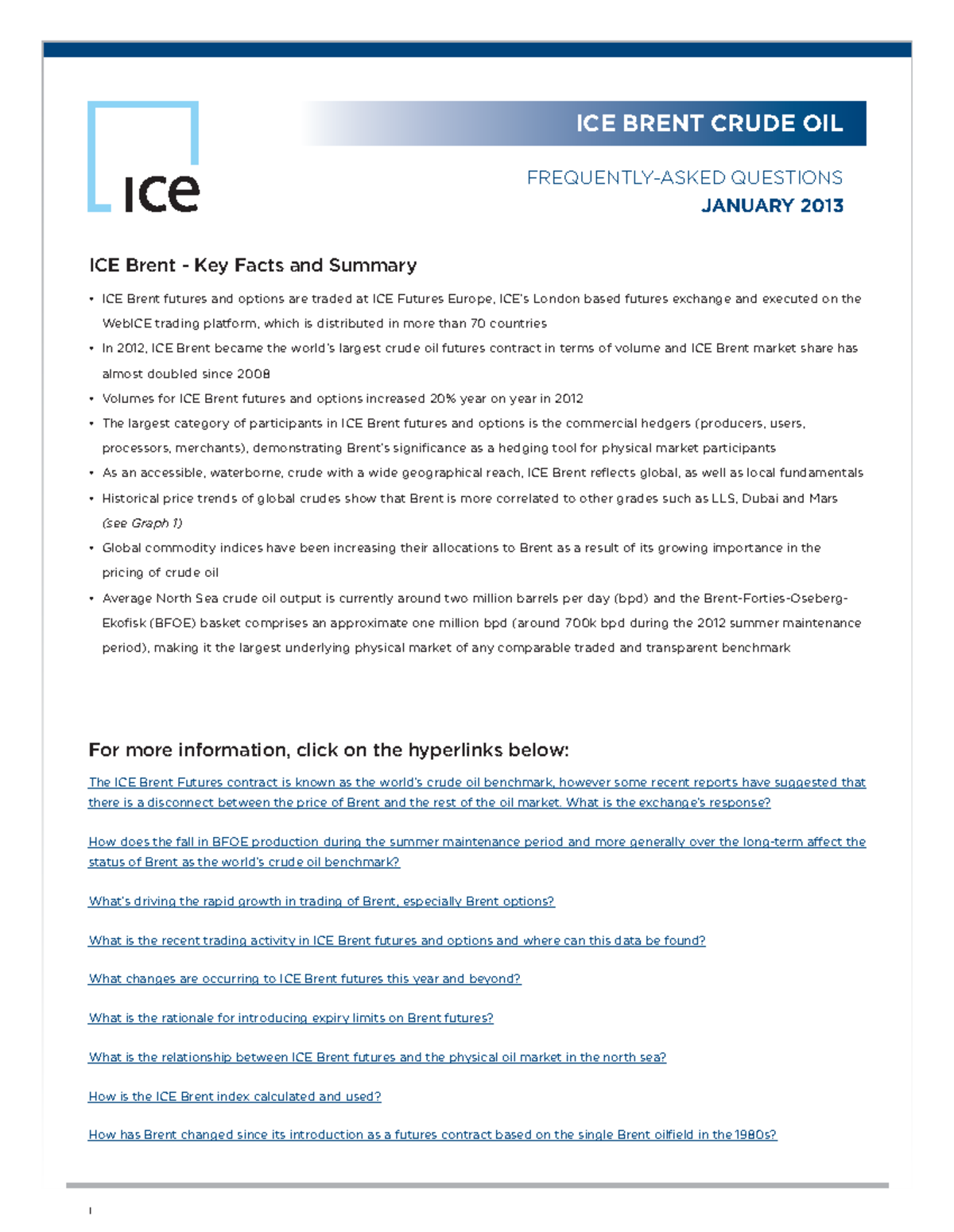 ICE Brent FAQ - Summary Ship Chartering - 1 ICE BRENT CRUDE OIL For ...