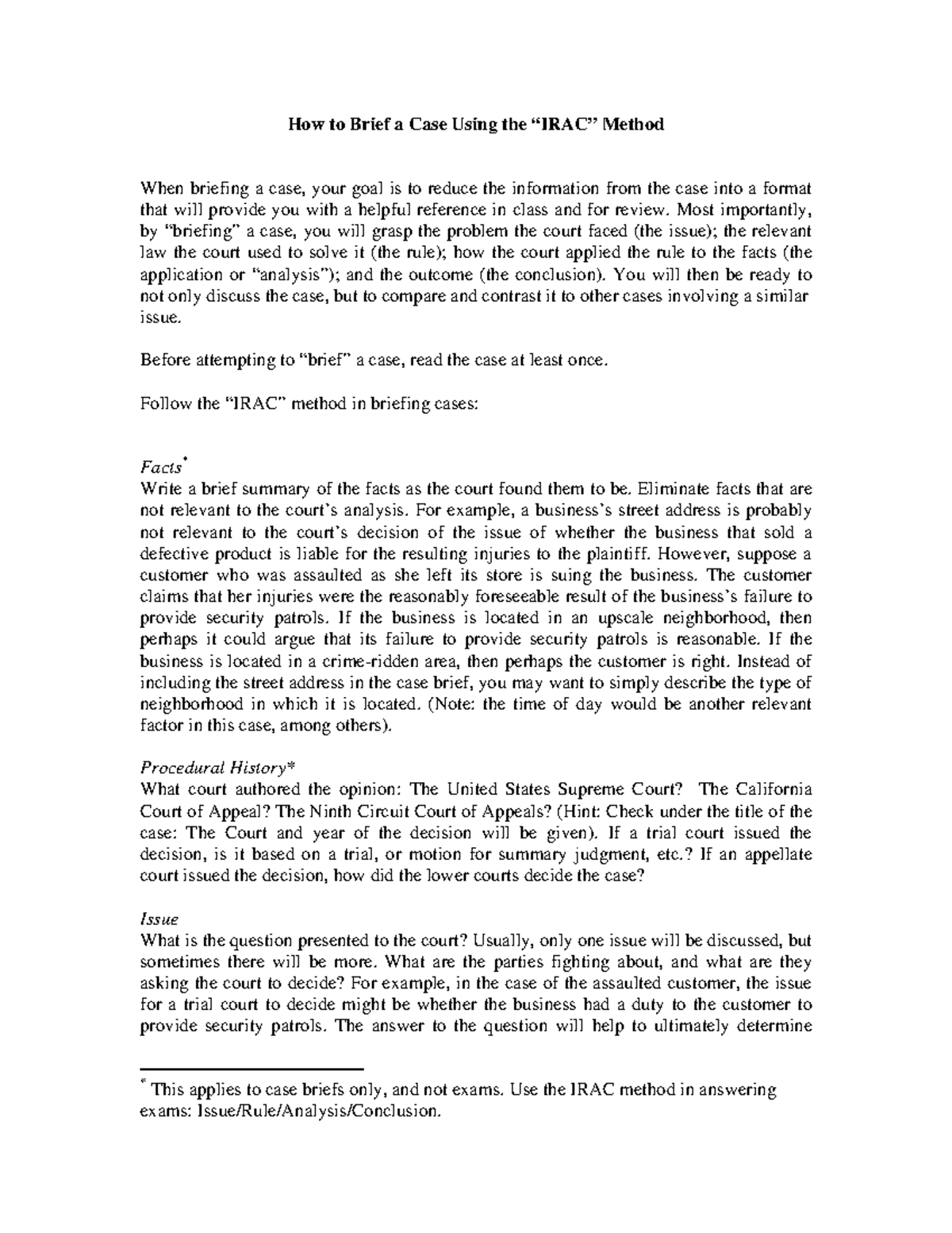 How to Brief a Case Using the “IRAC” Method - Most importantly, by ...