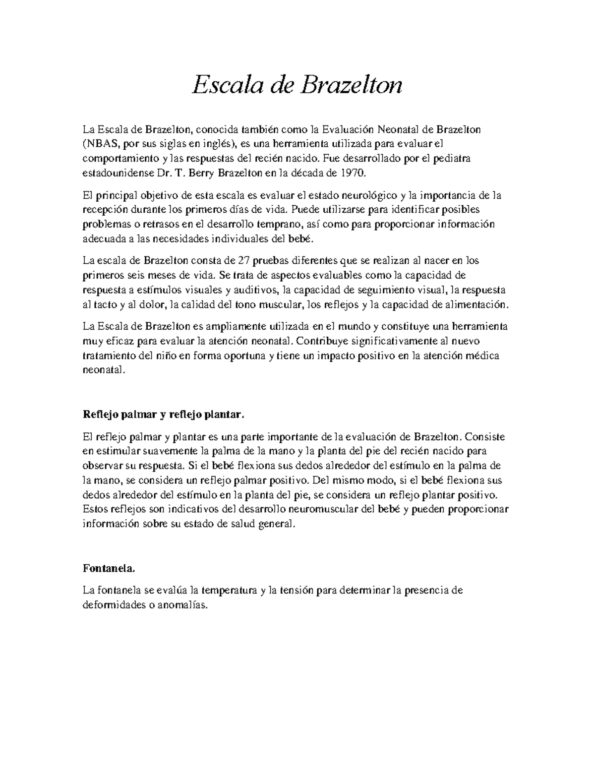 Escala de Brazelton - Fue desarrollado por el pediatra estadounidense ...