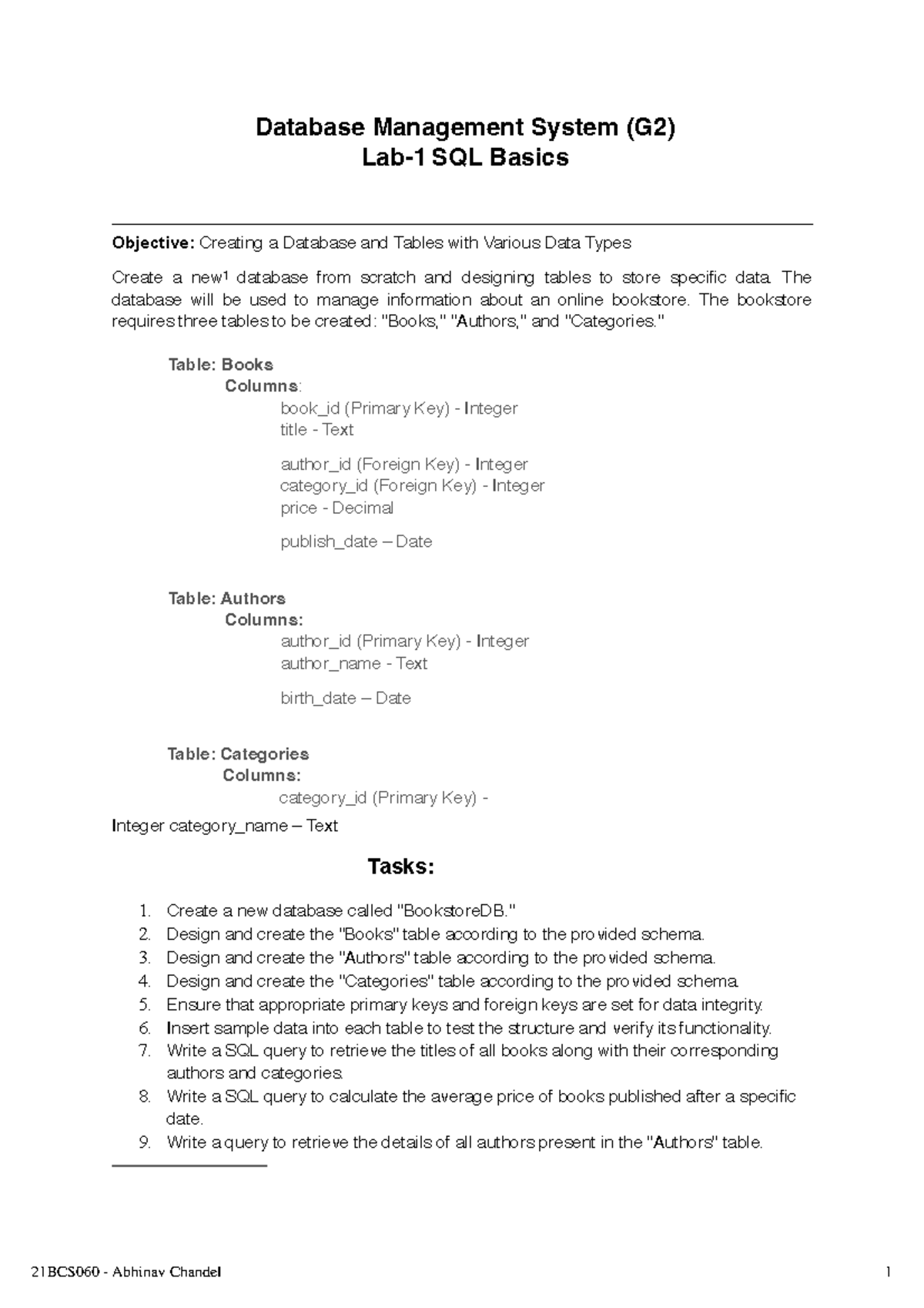 Exp 1 - 4 - Database Management System (G2) Lab-1 SQL Basics Objective ...