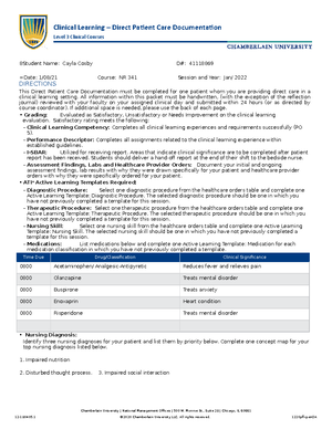 BSN Level 3 Direct Patient Care Documentation - Chamberlain University ...