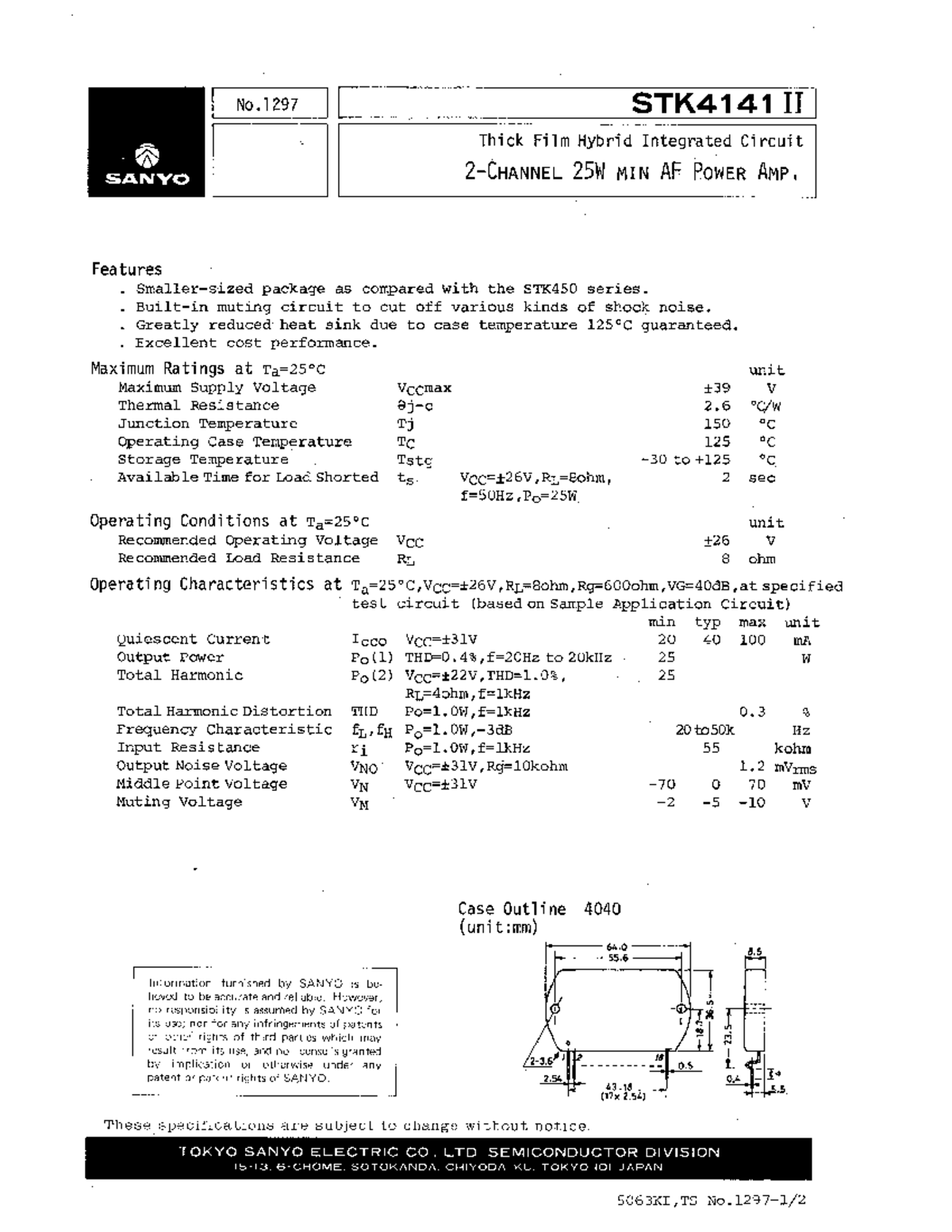 Sanyo-STK4141II-datasheet - BS in Computer Engineering - Studocu