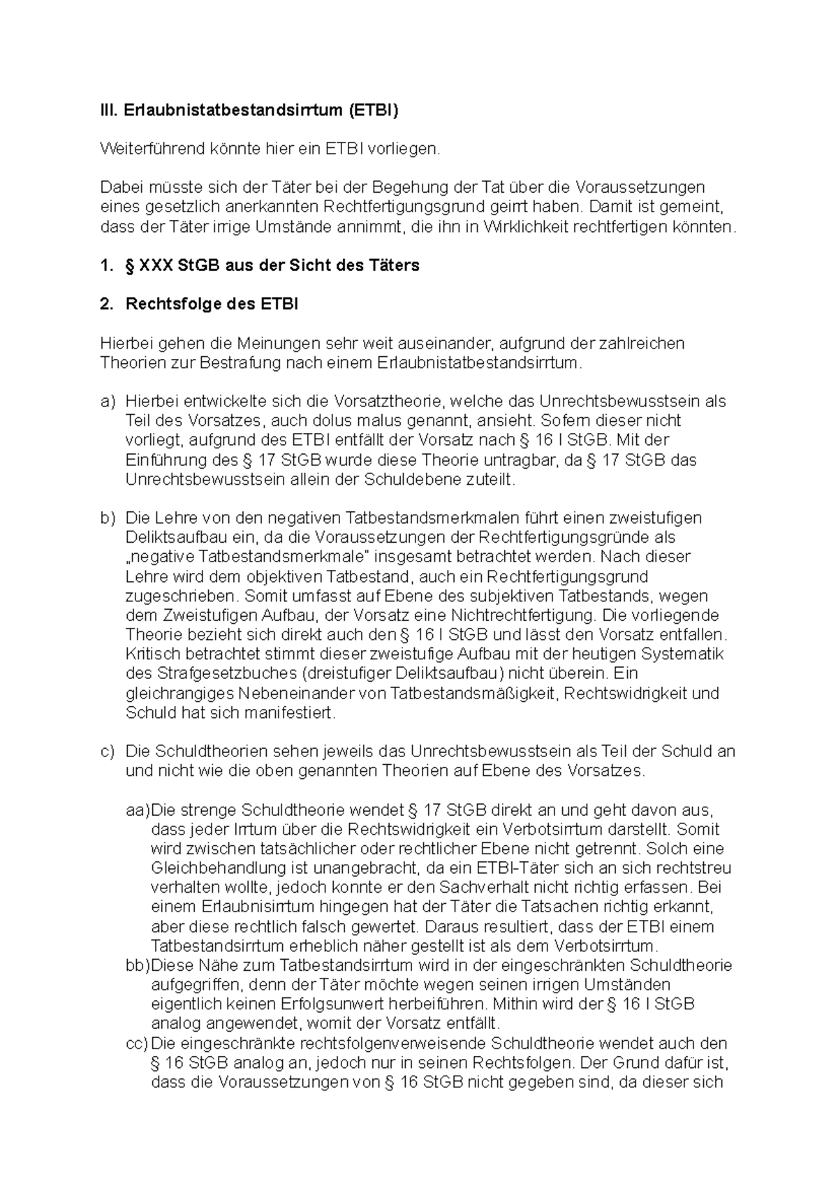 Strafrecht ETBI - III. Erlaubnistatbestandsirrtum (ETBI) Weiterführend ...