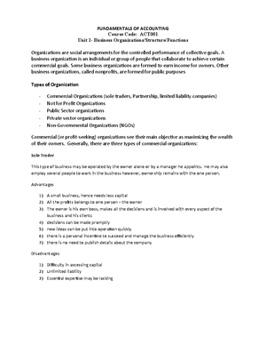 Unit 1 - Organizational Structure and Function - FUNDAMENTALS OF ...