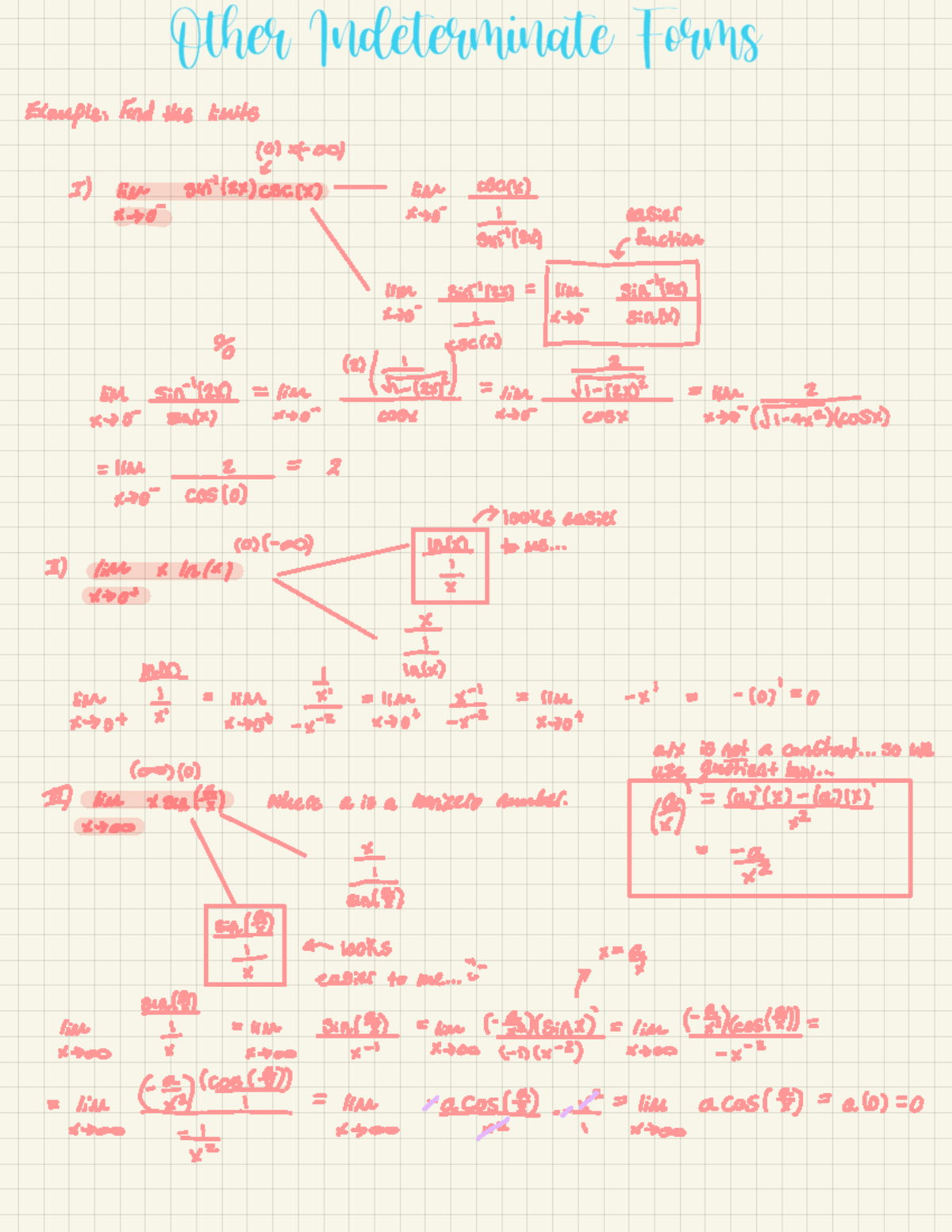 Indeterminate Form Examples - Example Find the limits . (O ) xfcs) x I ...