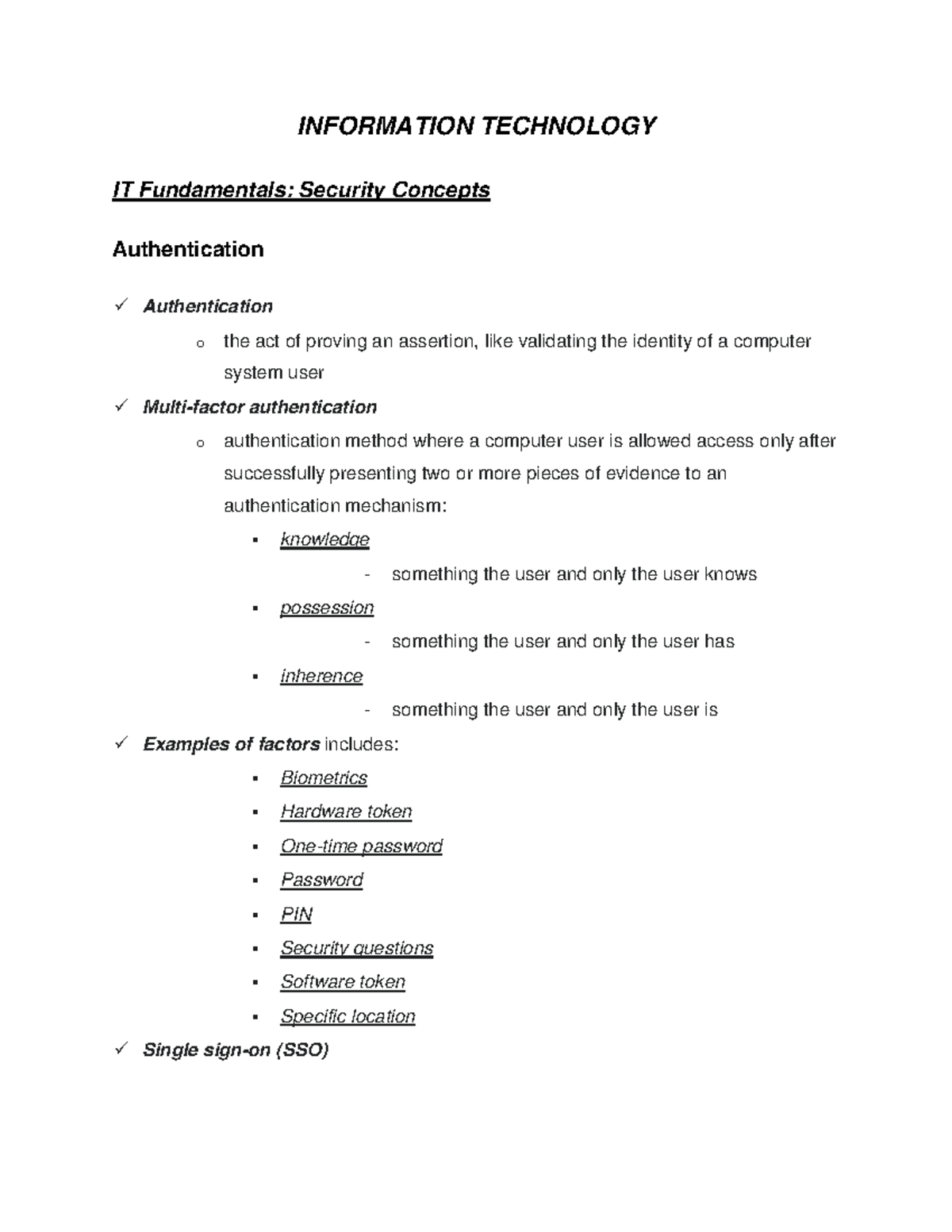 IT Fundamentals: Security Concepts - INFORMATION TECHNOLOGY IT ...