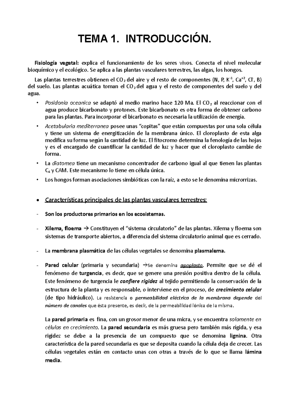 Tema 1 - Apuntes Fisiología vegetal 1 del grado en biología - TEMA 1 ...