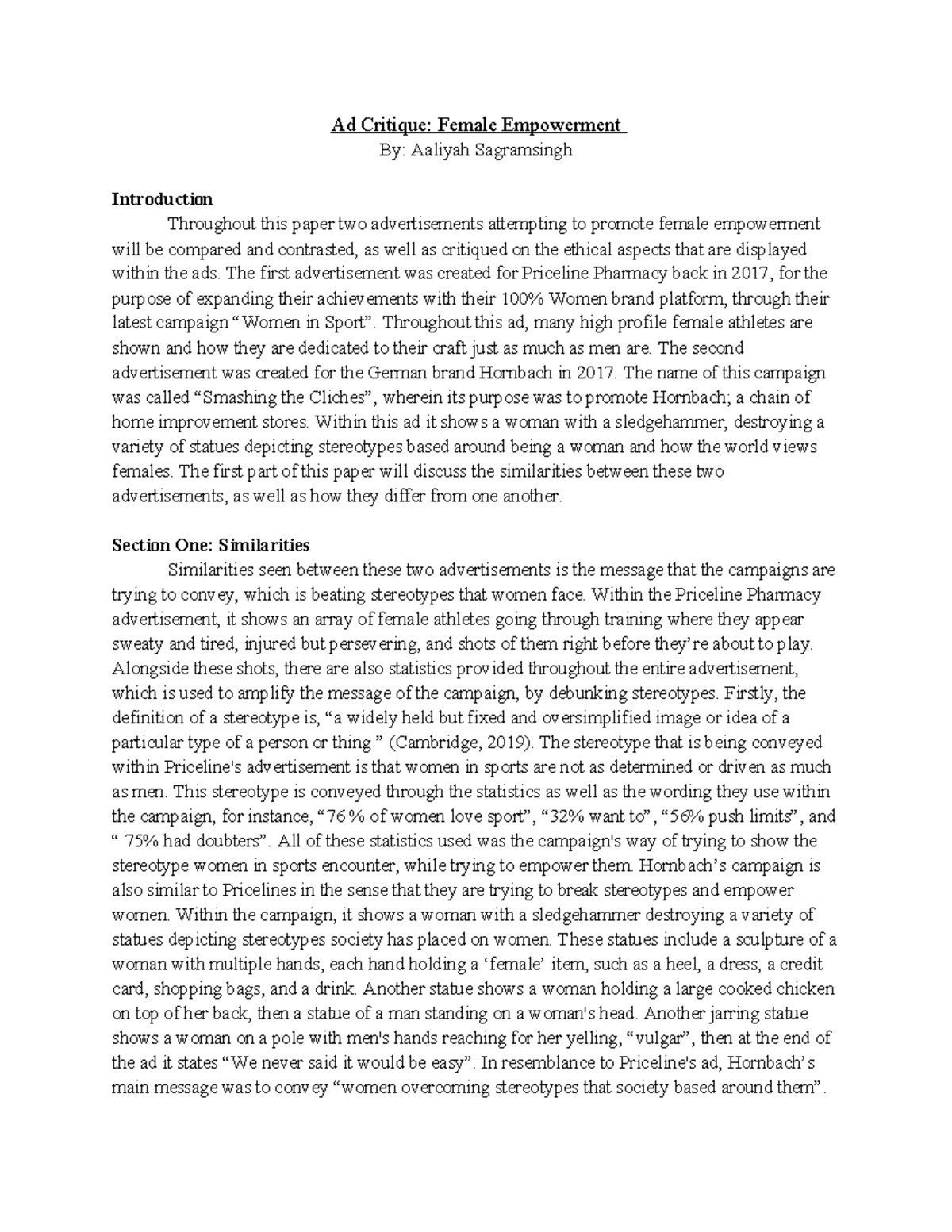 Ad Critique - example - Ad Critique: Female Empowerment By: Aaliyah ...