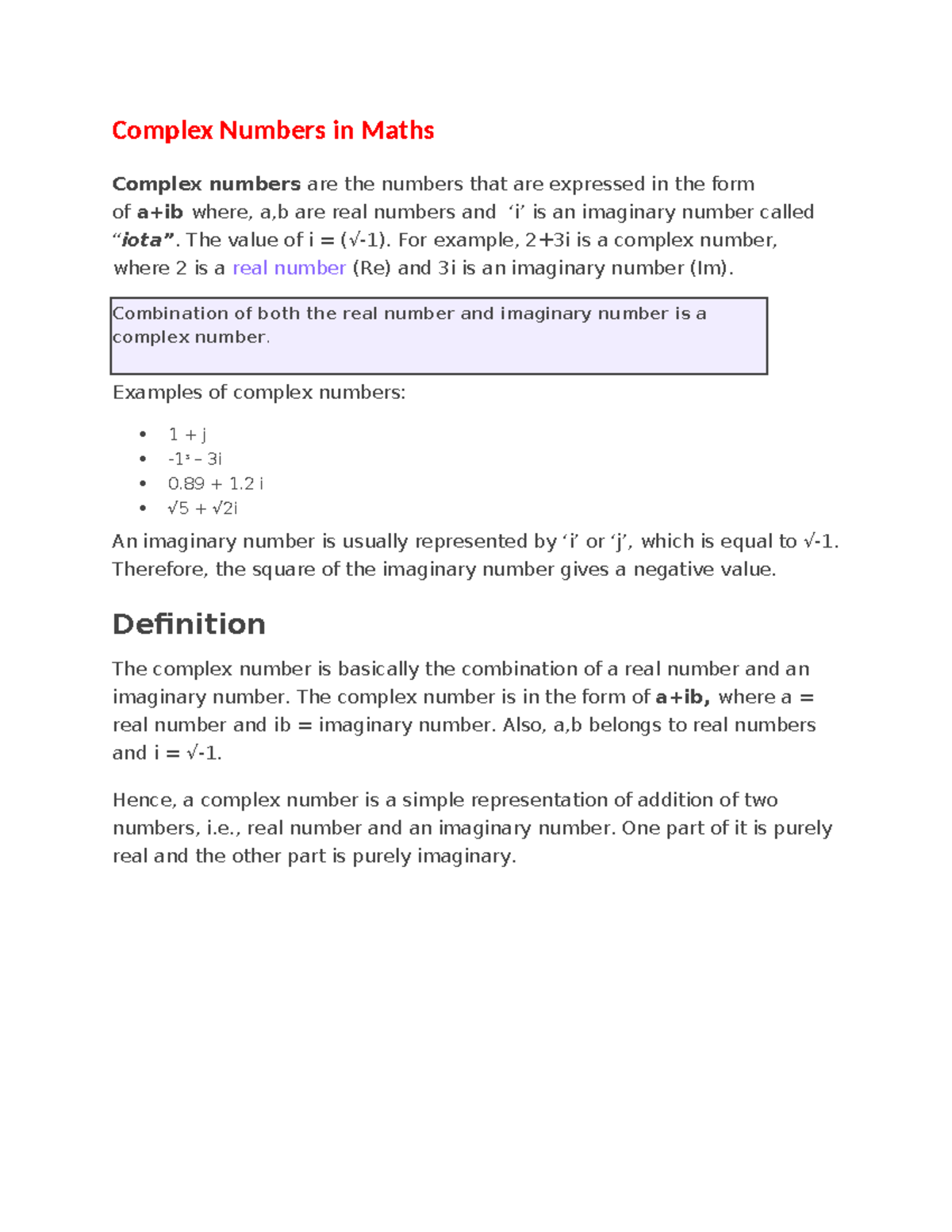 Complex Numbers in Maths - Complex Numbers in Maths Complex numbers are ...