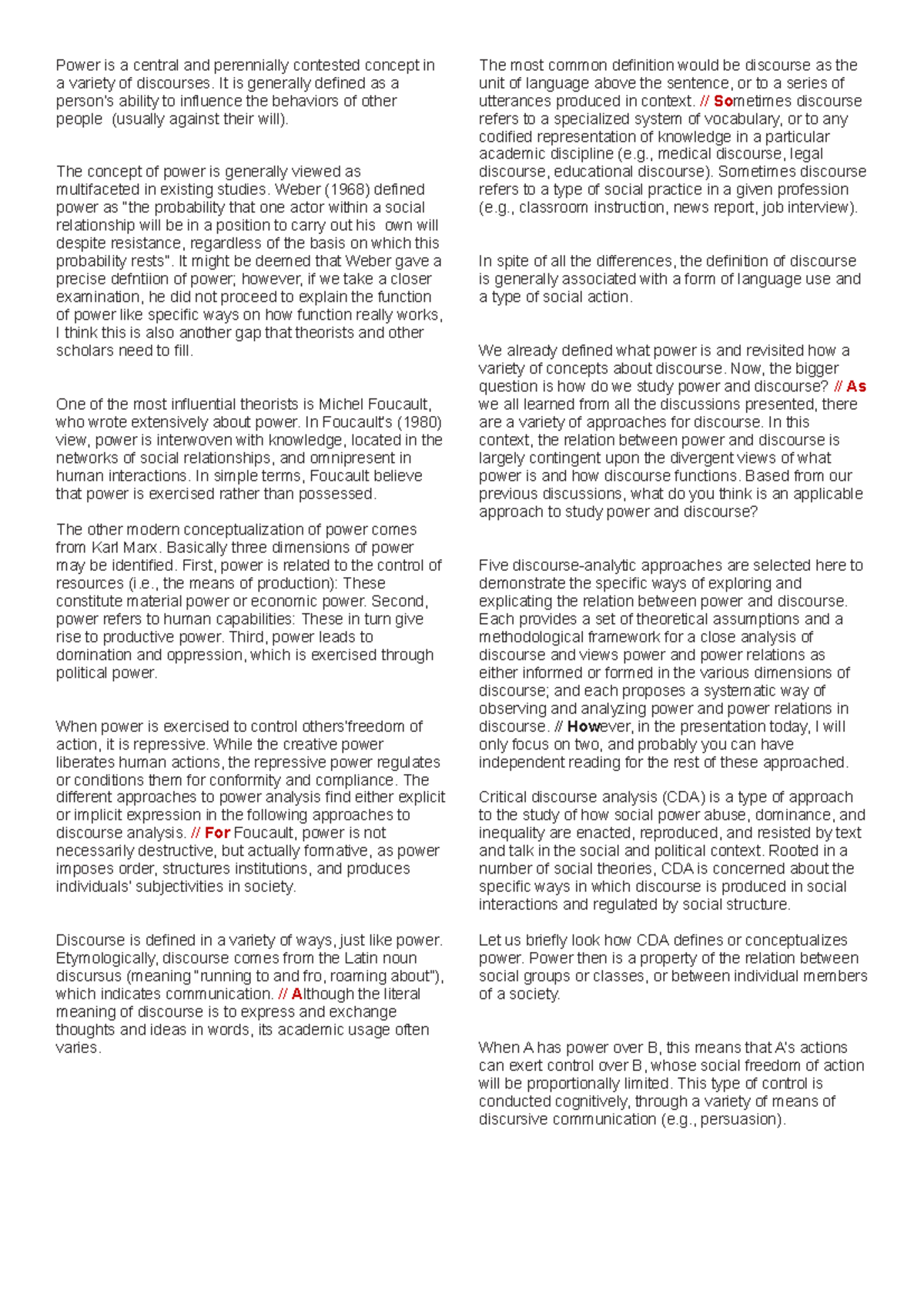 Power AND Discourse - Power is a central and perennially contested ...