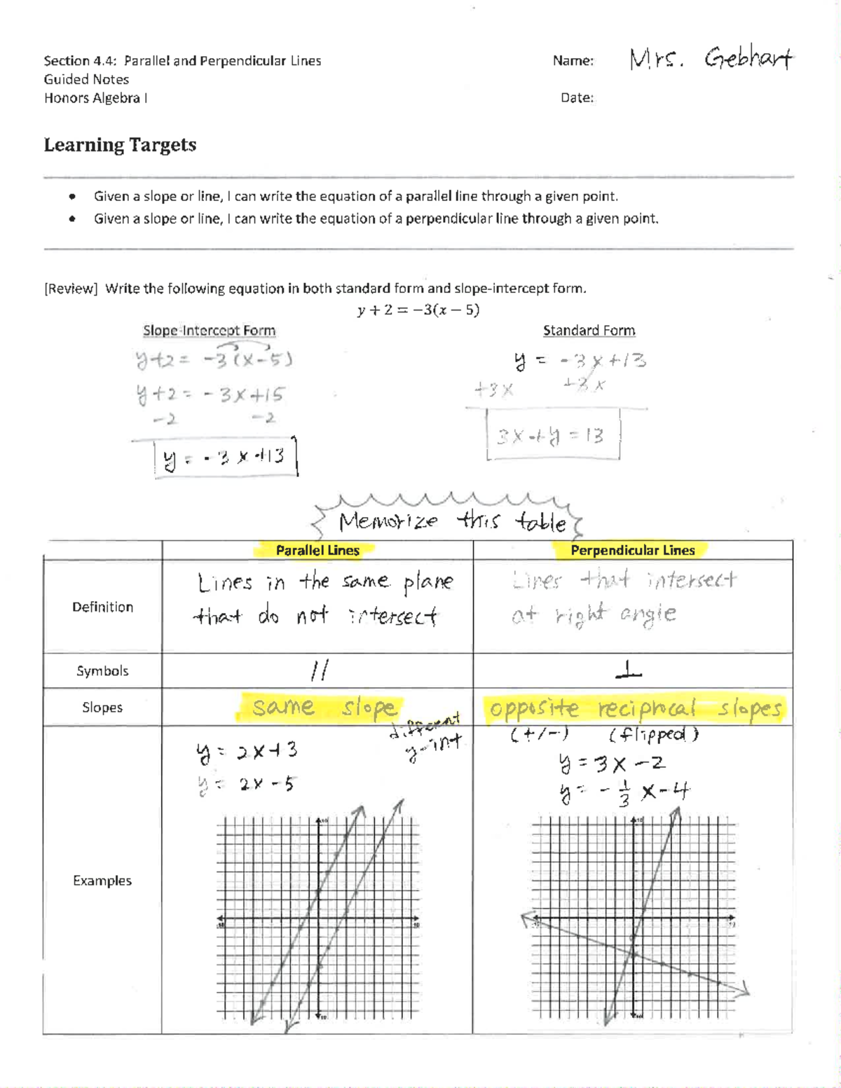 4.4 Guided Notes Completed - Section 4: Parallel and Perpendicular ...