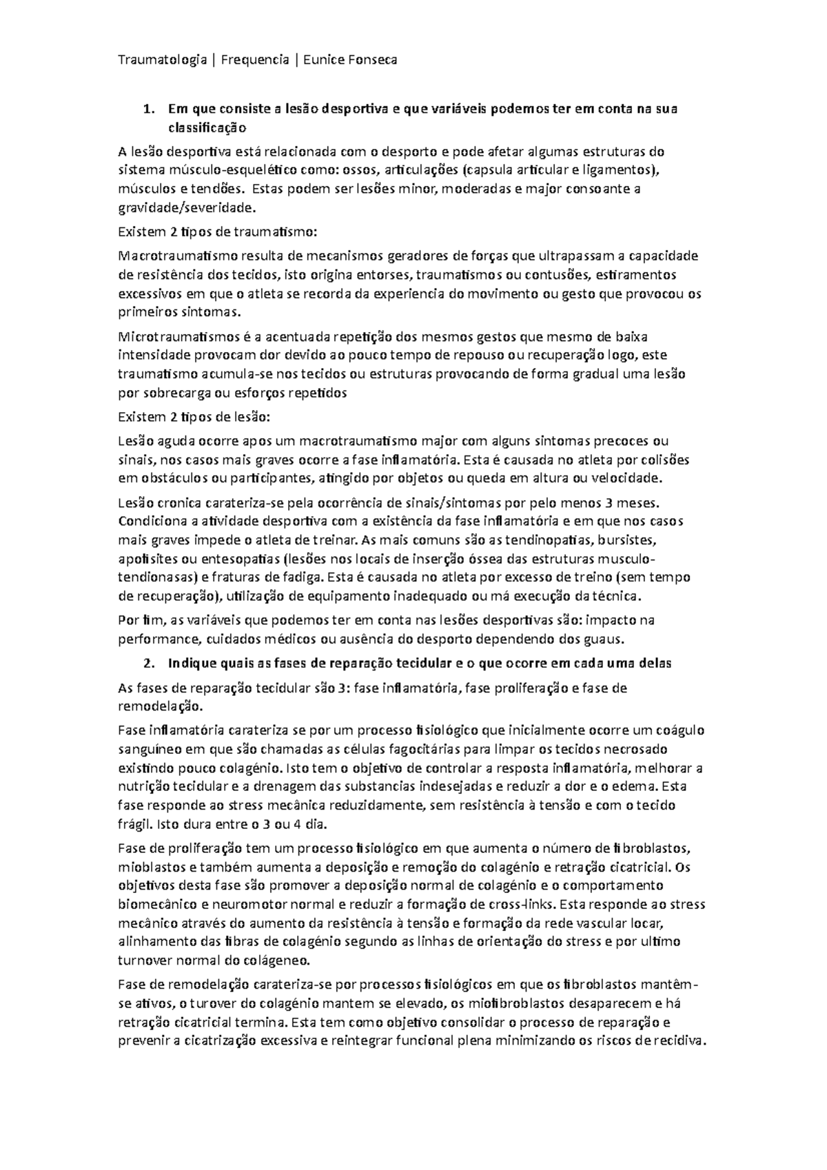 Trauma freq respostas - jp prof - Traumatologia | Frequencia | Eunice ...