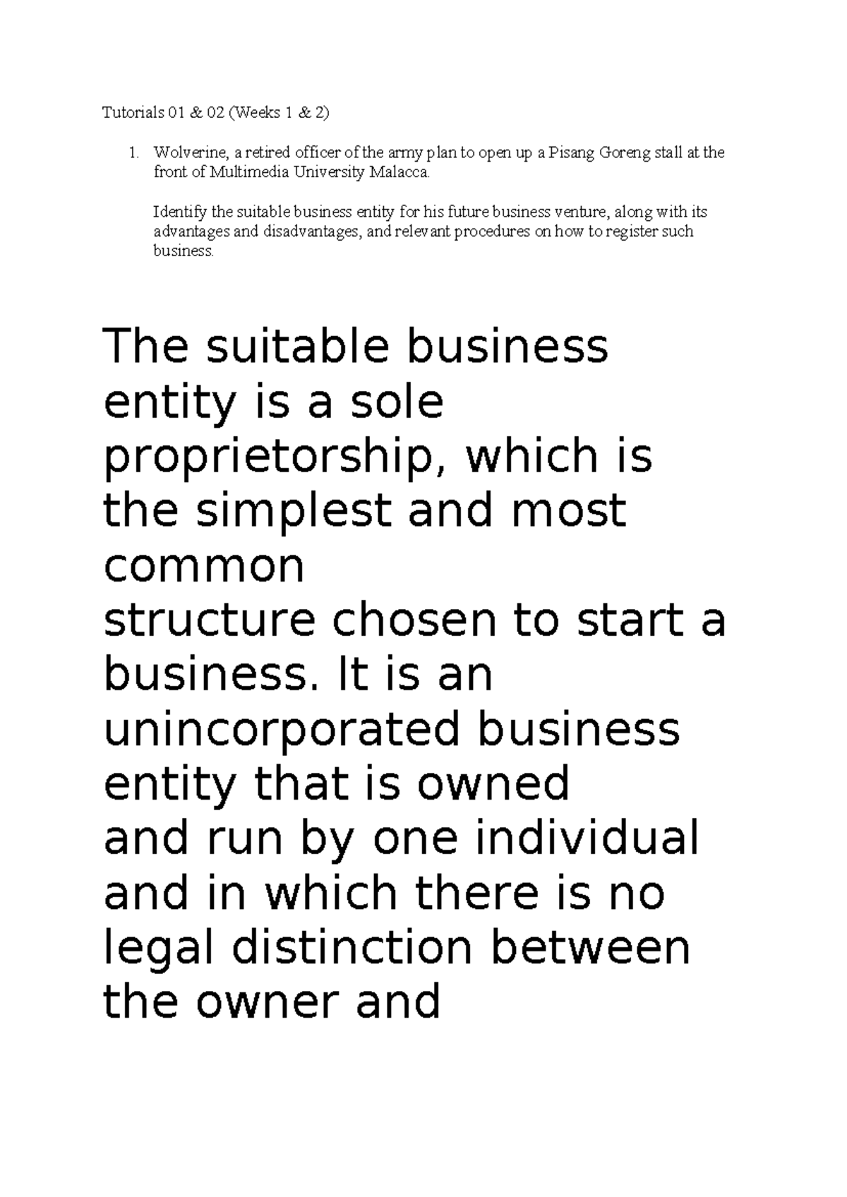 Tutorials 01 - topic 1, sole proprietorship, partnership and company ...