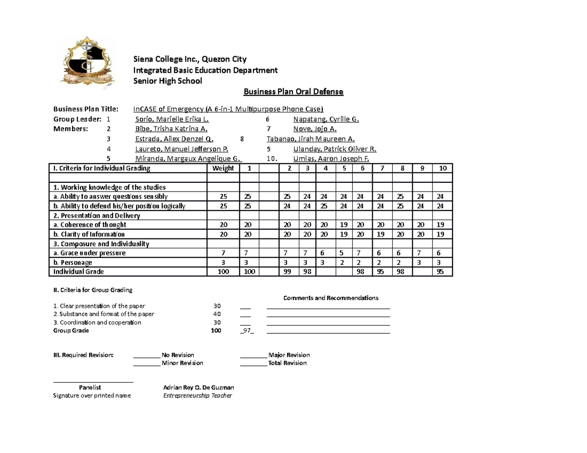 Sorio- Defense- Criteria - Siena College Inc., Quezon City Integrated ...