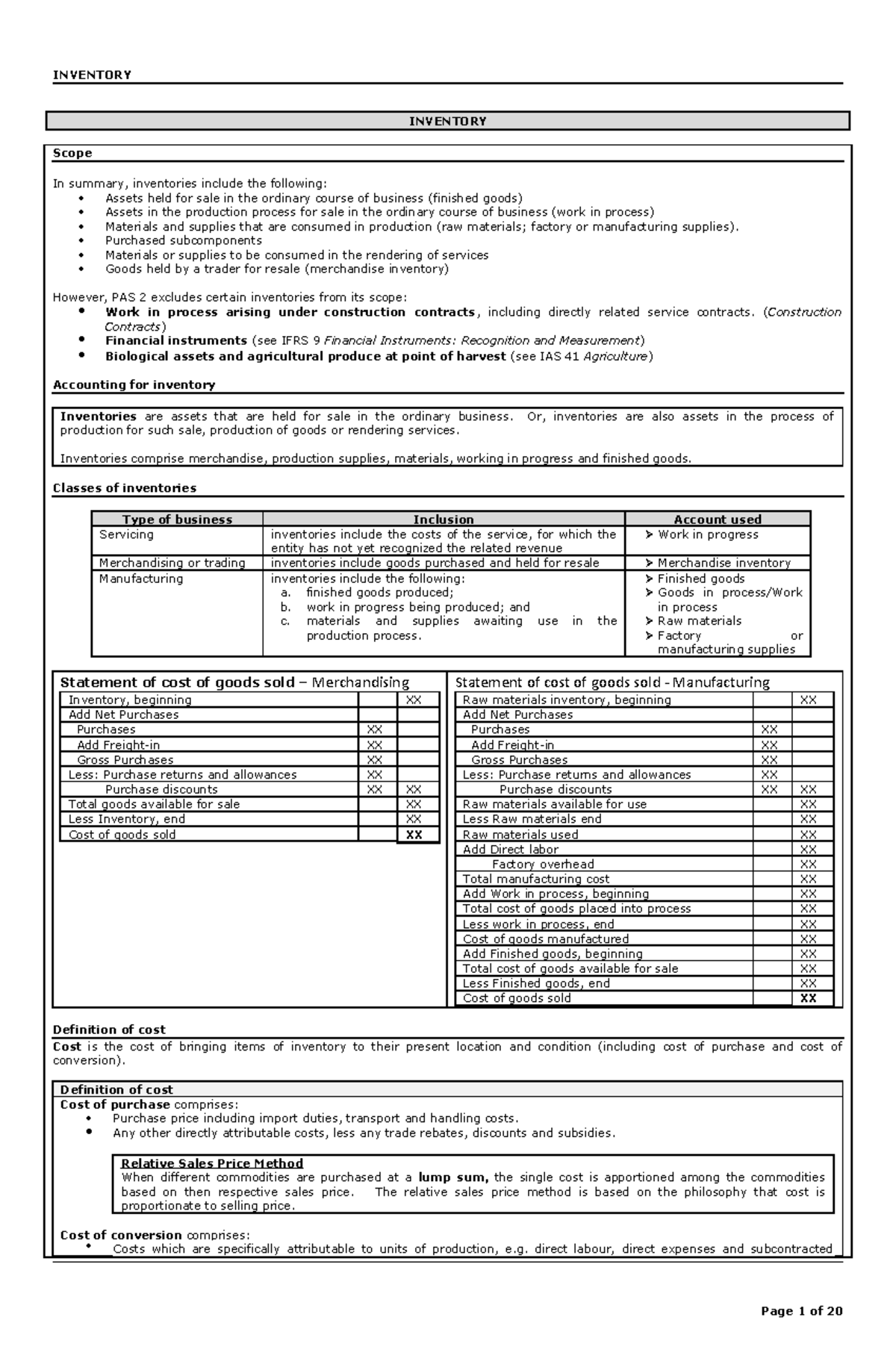 Topic 1 Inventory answer key - INVENTORY INVENTORY Scope In summary ...