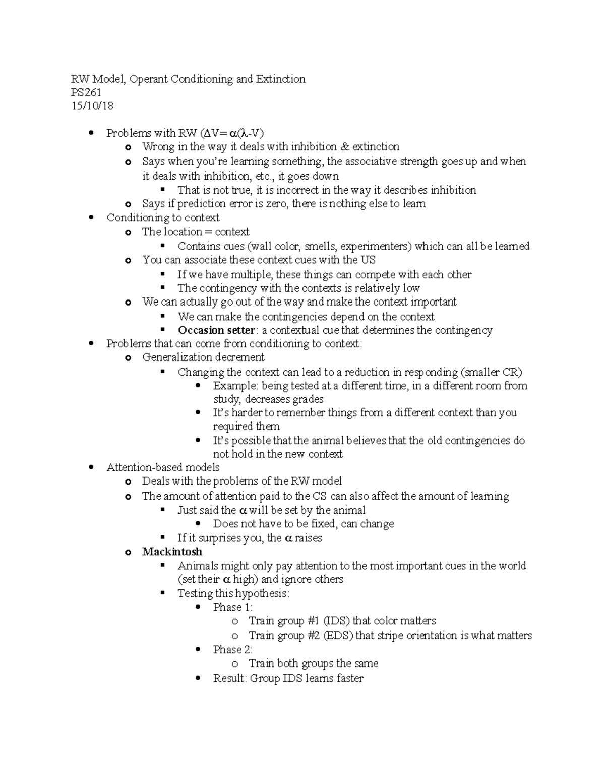 RW Model+Operant Conditioning+Extinction - RW Model, Operant ...