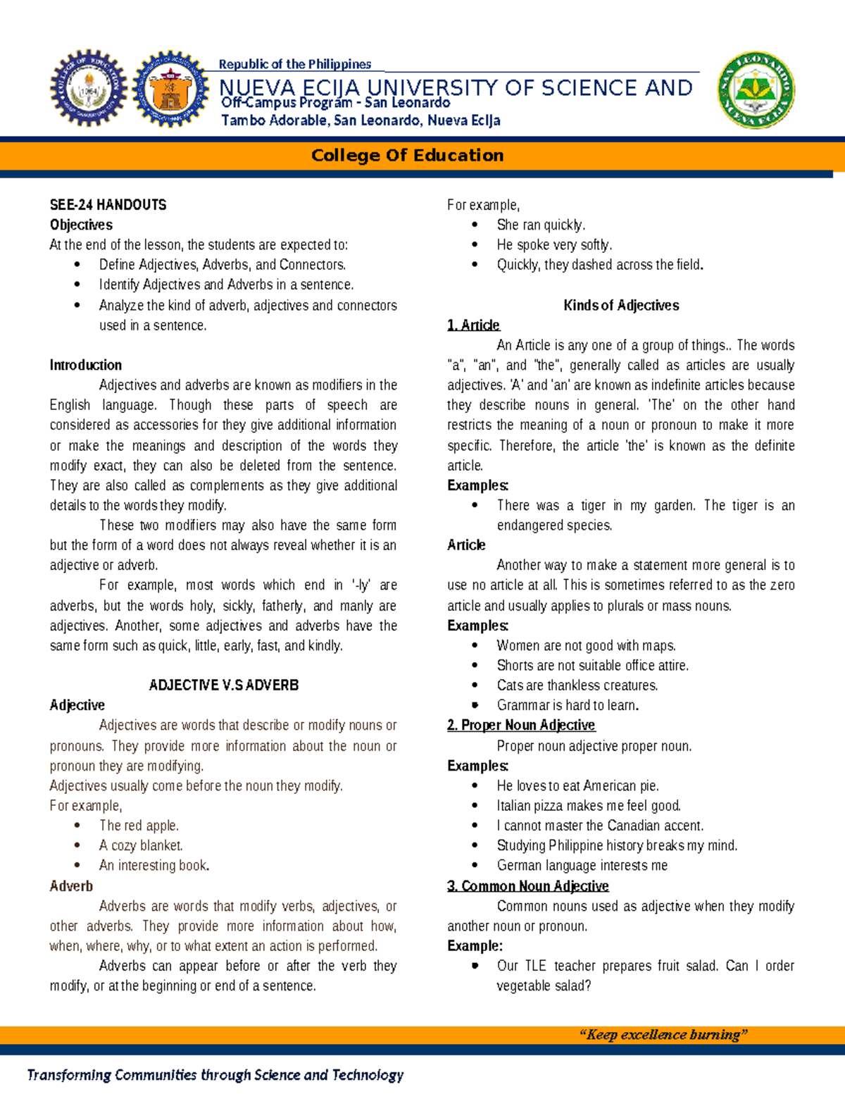 SEE 24-Handouts - NUEVA ECIJA UNIVERSITY OF SCIENCE AND Off-Campus ...