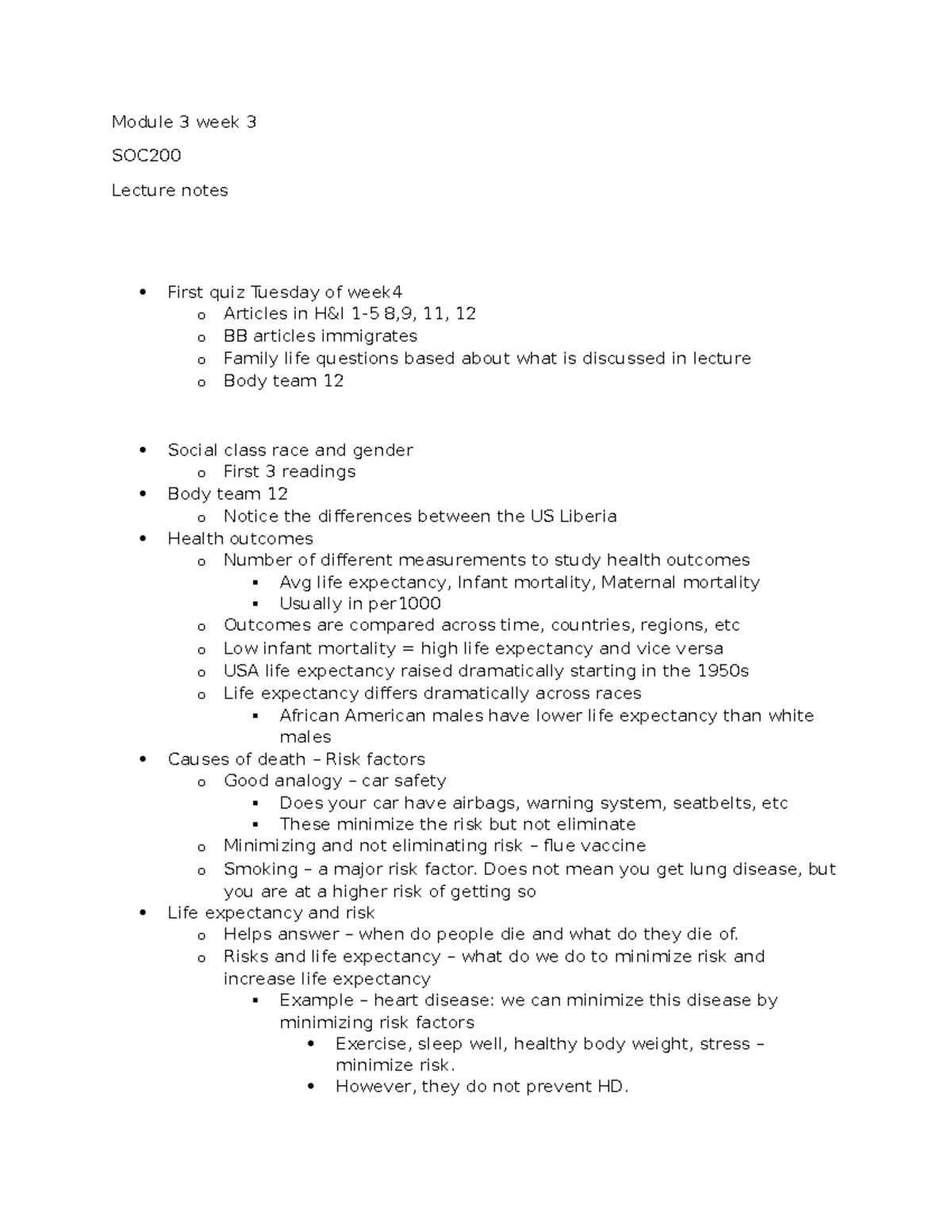 Soc200 notes module 3 - Module 3 week 3 SOC Lecture notes First quiz ...