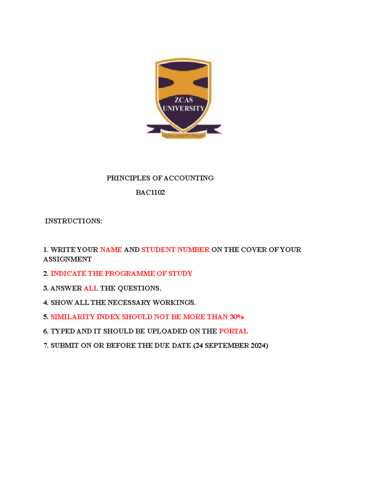 Assignment 2024 - BAC1102 - PRINCIPLES OF ACCOUNTING BAC INSTRUCTIONS ...