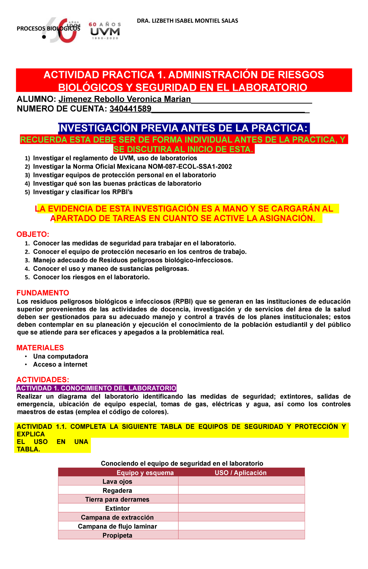 Laboratorio Procesos - jsjjss - PROCESOS BIOLOGICOS ACTIVIDAD PRACTICA ...