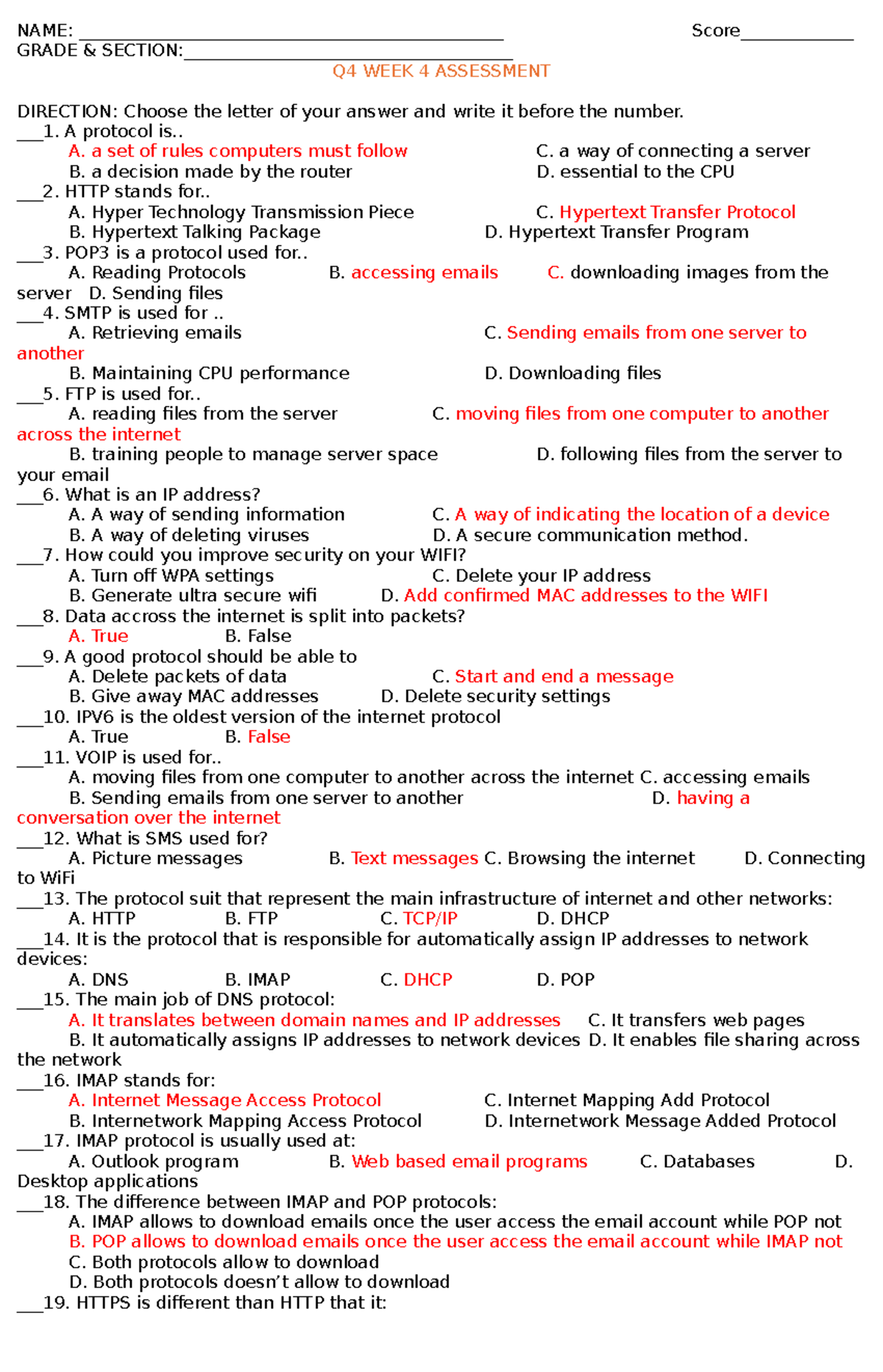 Q4 G10 WEEK 4 Assessment protocol - NAME