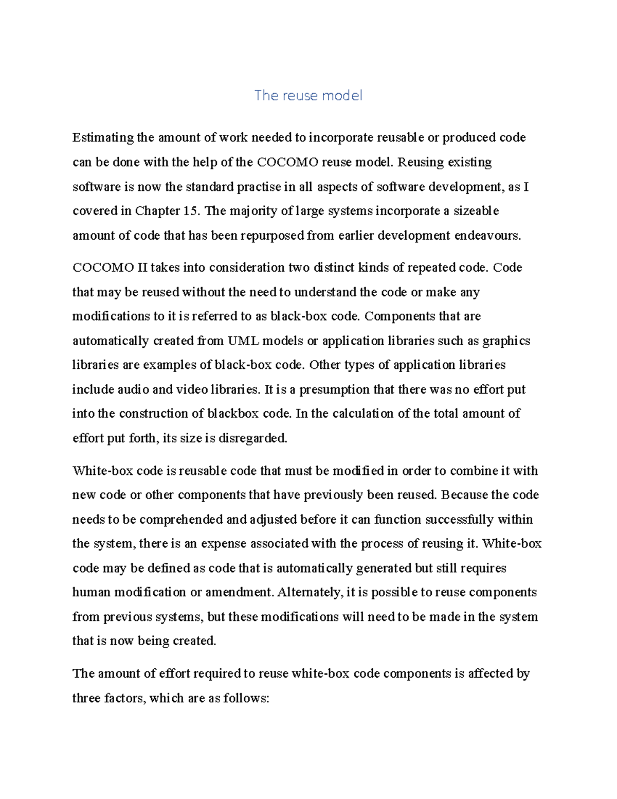 The Reuse Model The Reuse Model Estimating The Amount Of Work Needed To Incorporate Reusable