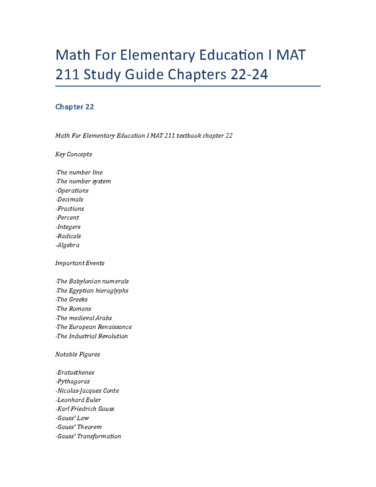 Math For Elementary Education I MAT 211 Study Guide Chapters 22-24 -We ...