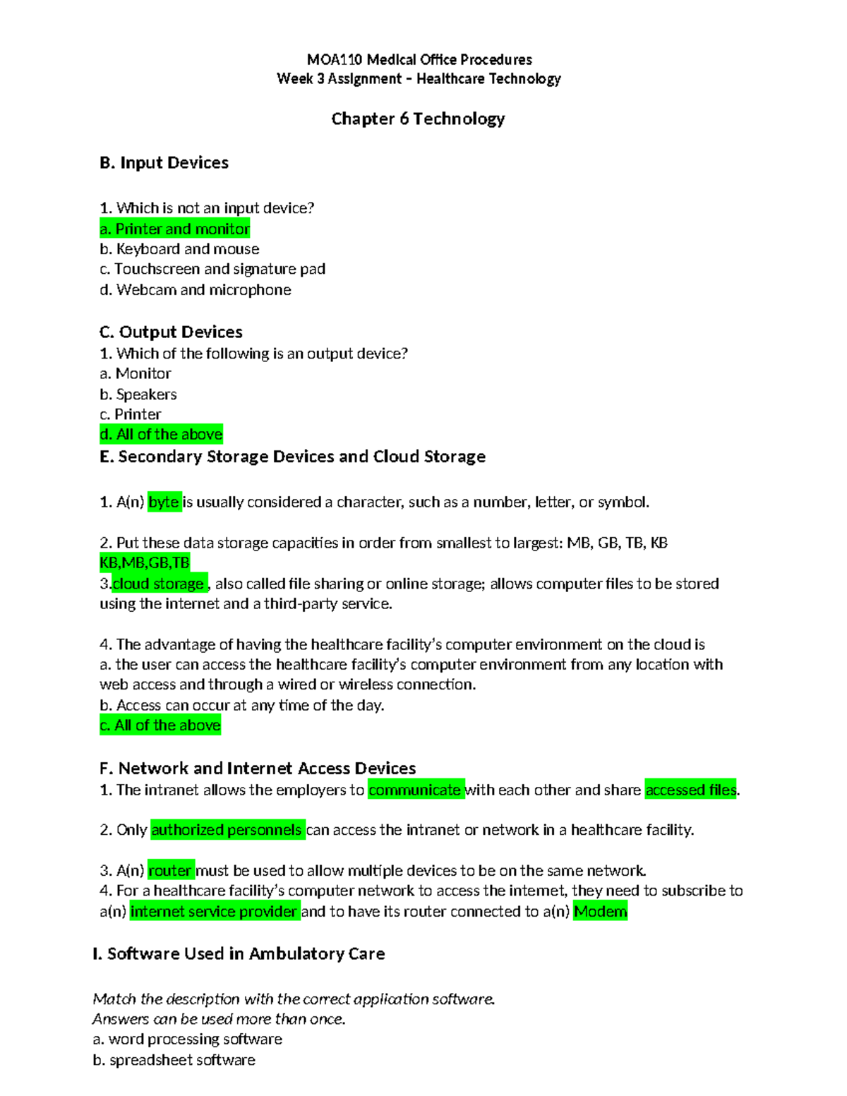 Week 3 Assignment Worksheet 15e - MOA110 Medical Office Procedures Week 3 Assignment ...