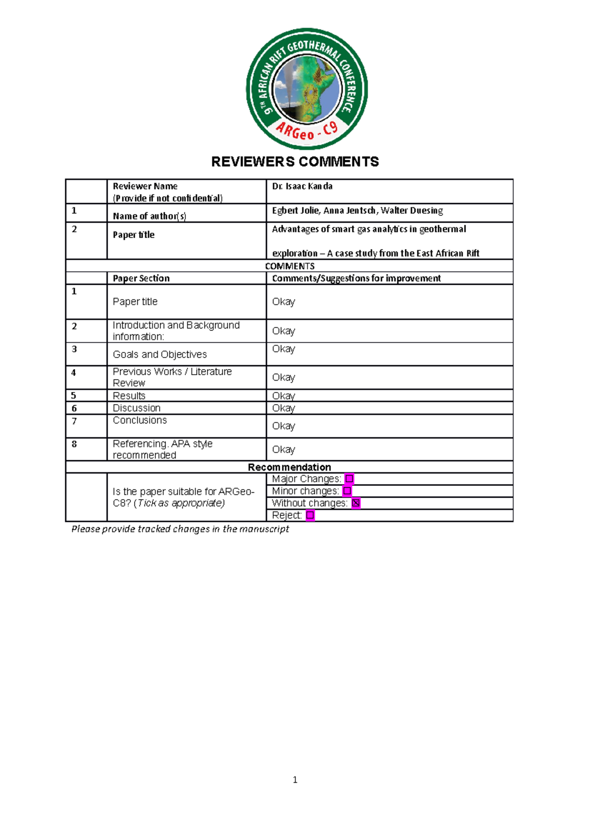 ARGEo-C9 Reviewers comments Sheet - REVIEWERS COMMENTS Reviewer Name ...