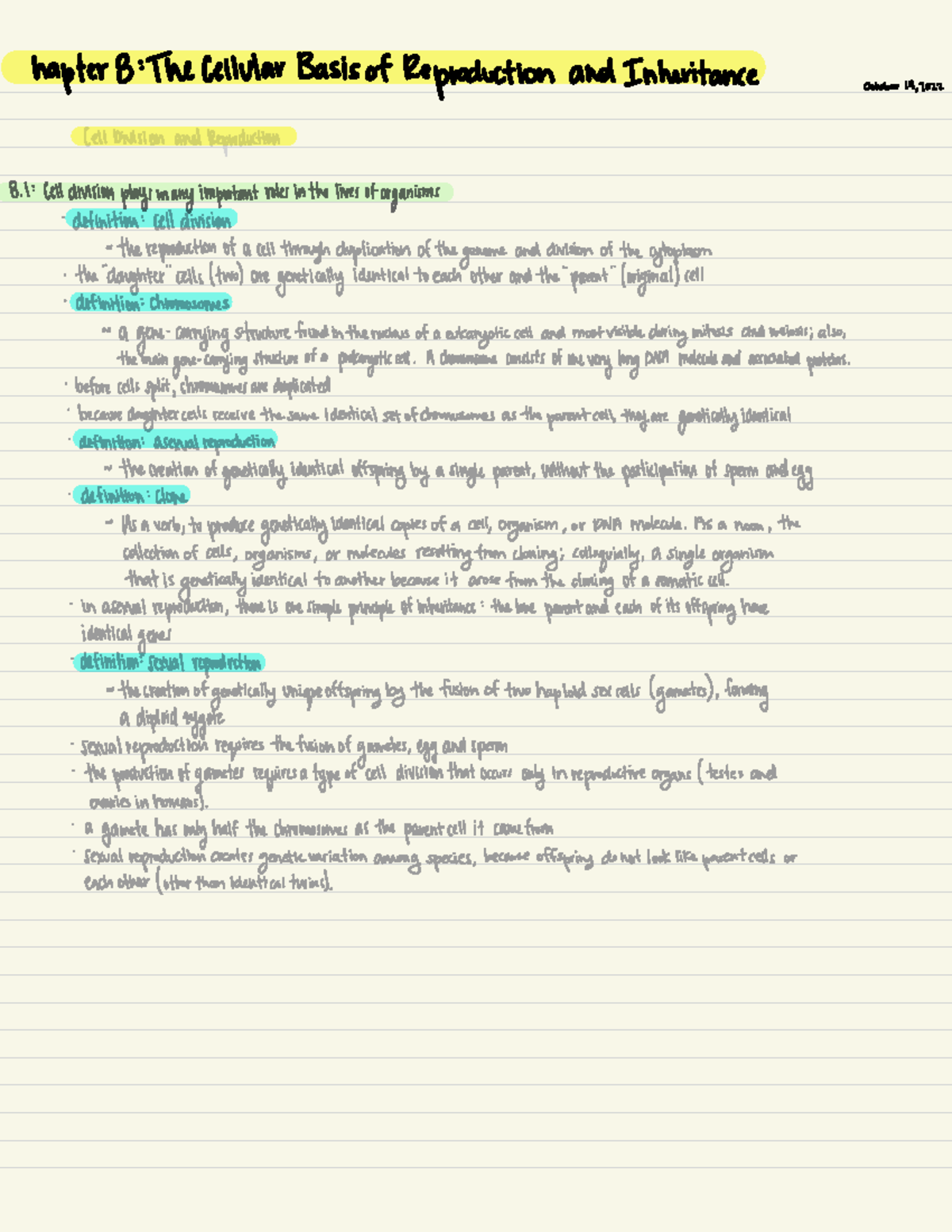 Chapter 8 - Notes from textbook - Chapter 8 : The Cellular Basis of ...