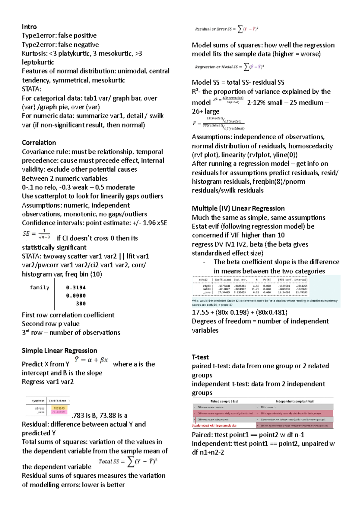 Take in notes columnated - Intro Type1error: false positive Type2error ...