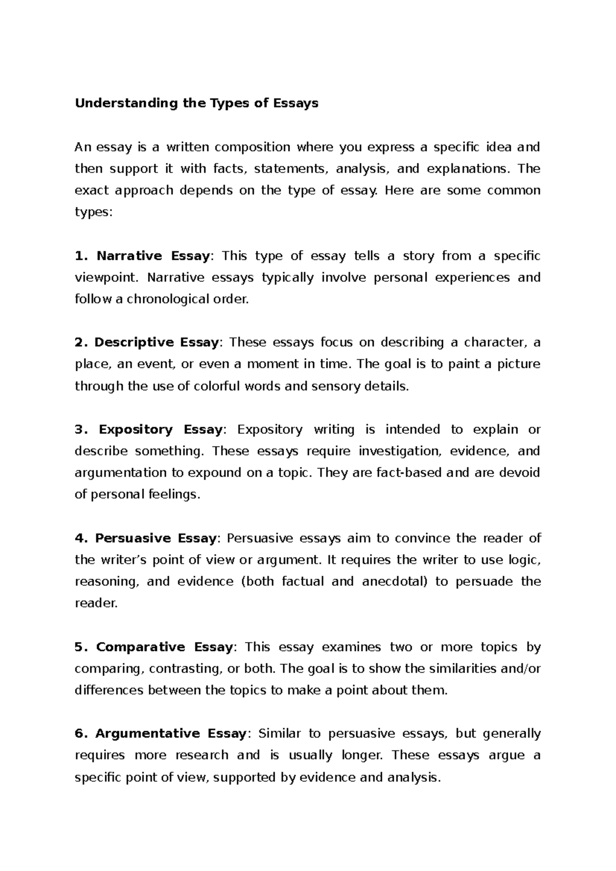 Essays and Rereferncing - Understanding the Types of Essays An essay is ...
