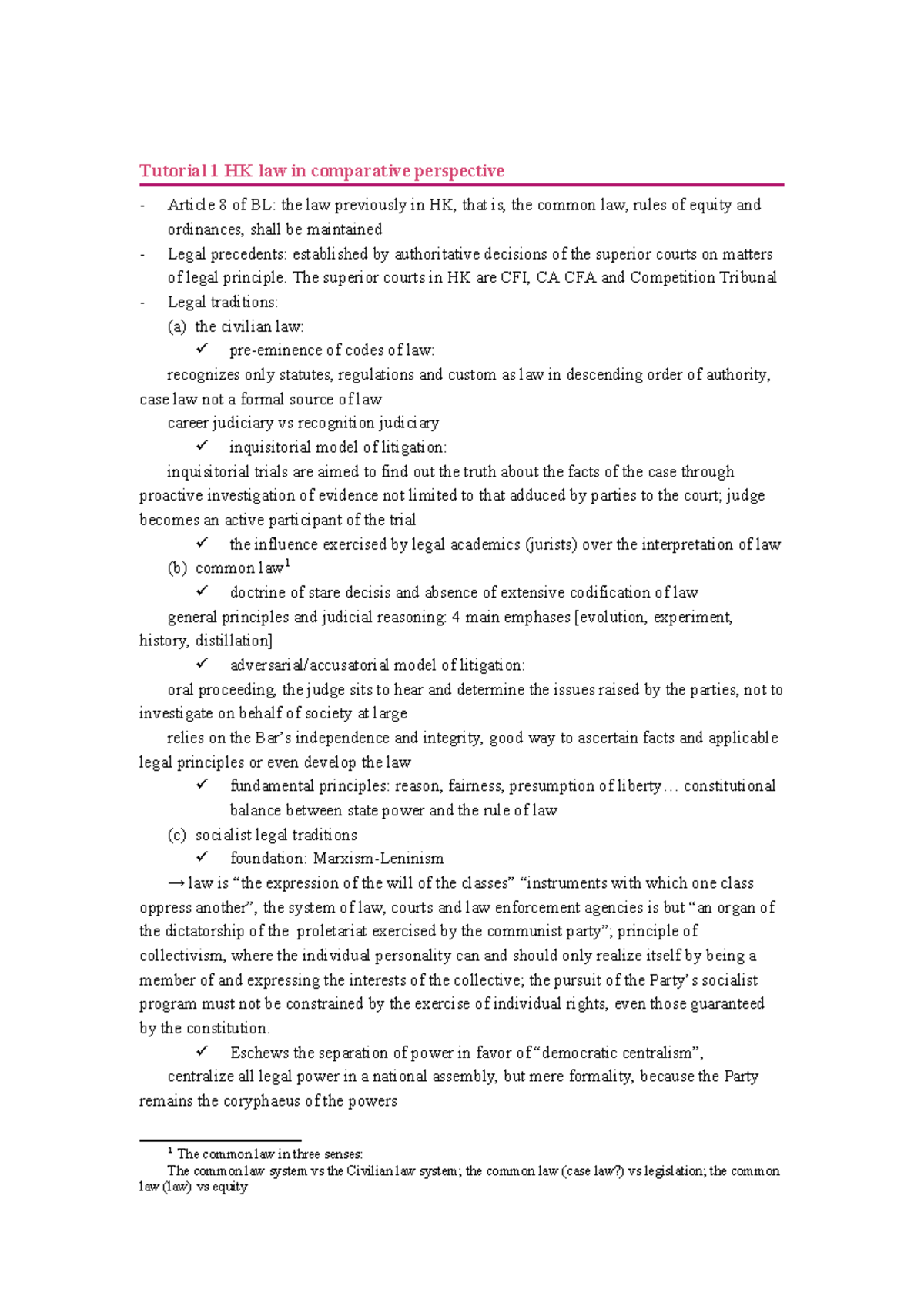 Legal System Notes - summary of the textbook, in bullet point form ...