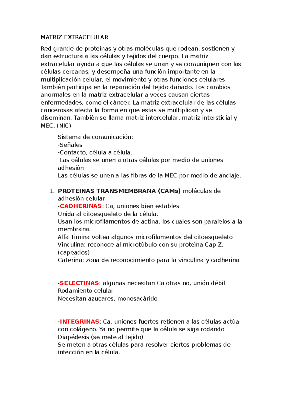 Matriz Extracelular - Resumen Biologia - MATRIZ EXTRACELULAR Red grande ...