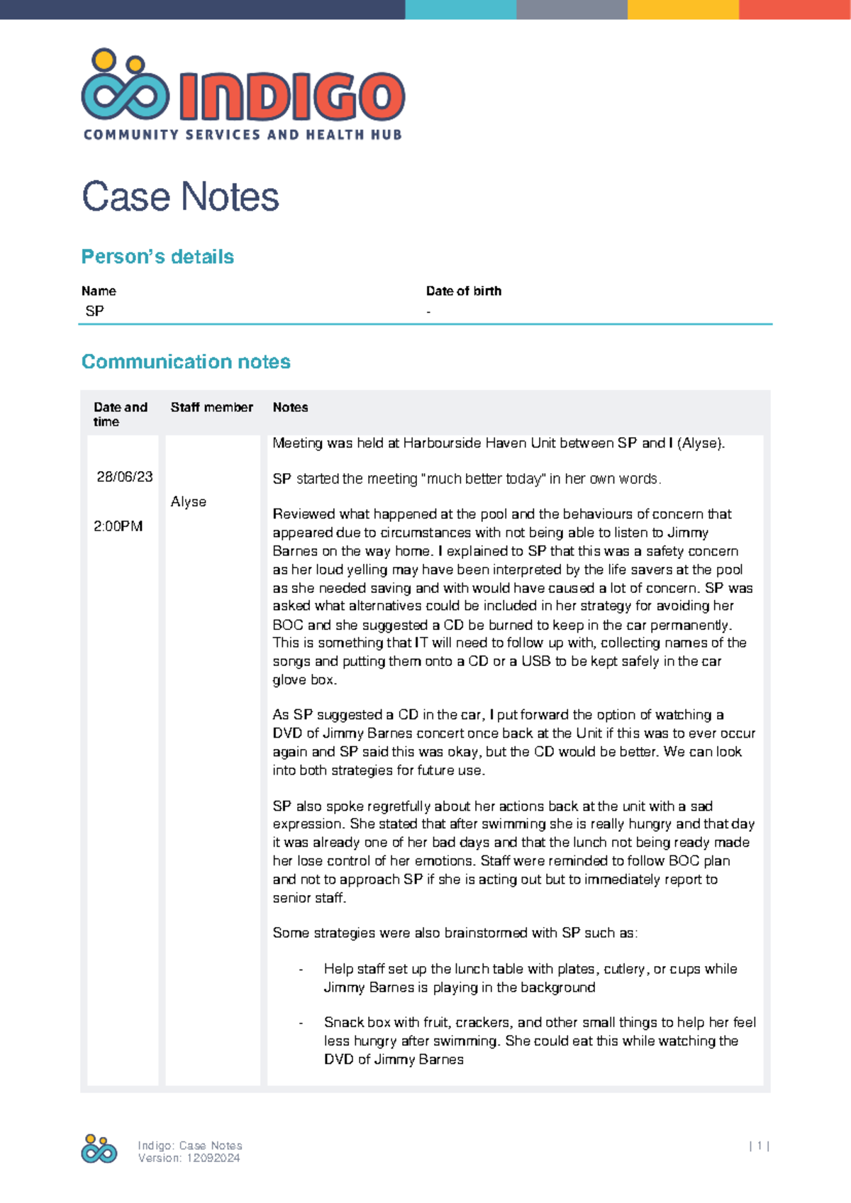 CASE Notes 2 Deidentified - Indigo: Case Notes | 1 | Version: 12092024 ...