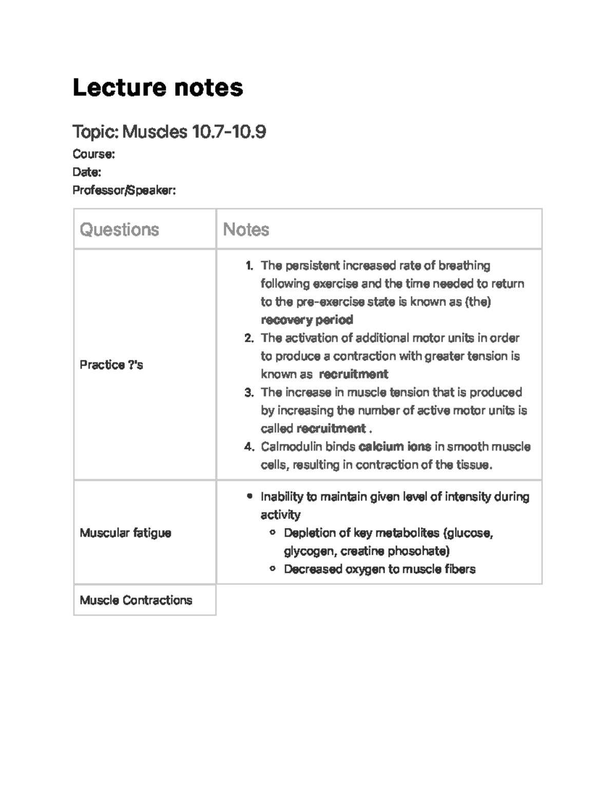 Muscle Notes 2 - Le c t u re n o te s Topic: Muscles 10 .7- 10. Course ...